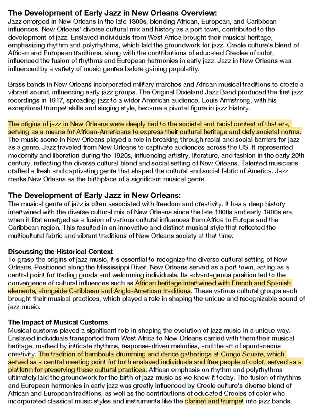 Module 3: The Evolution of Early Jazz in New Orleans - Studocu