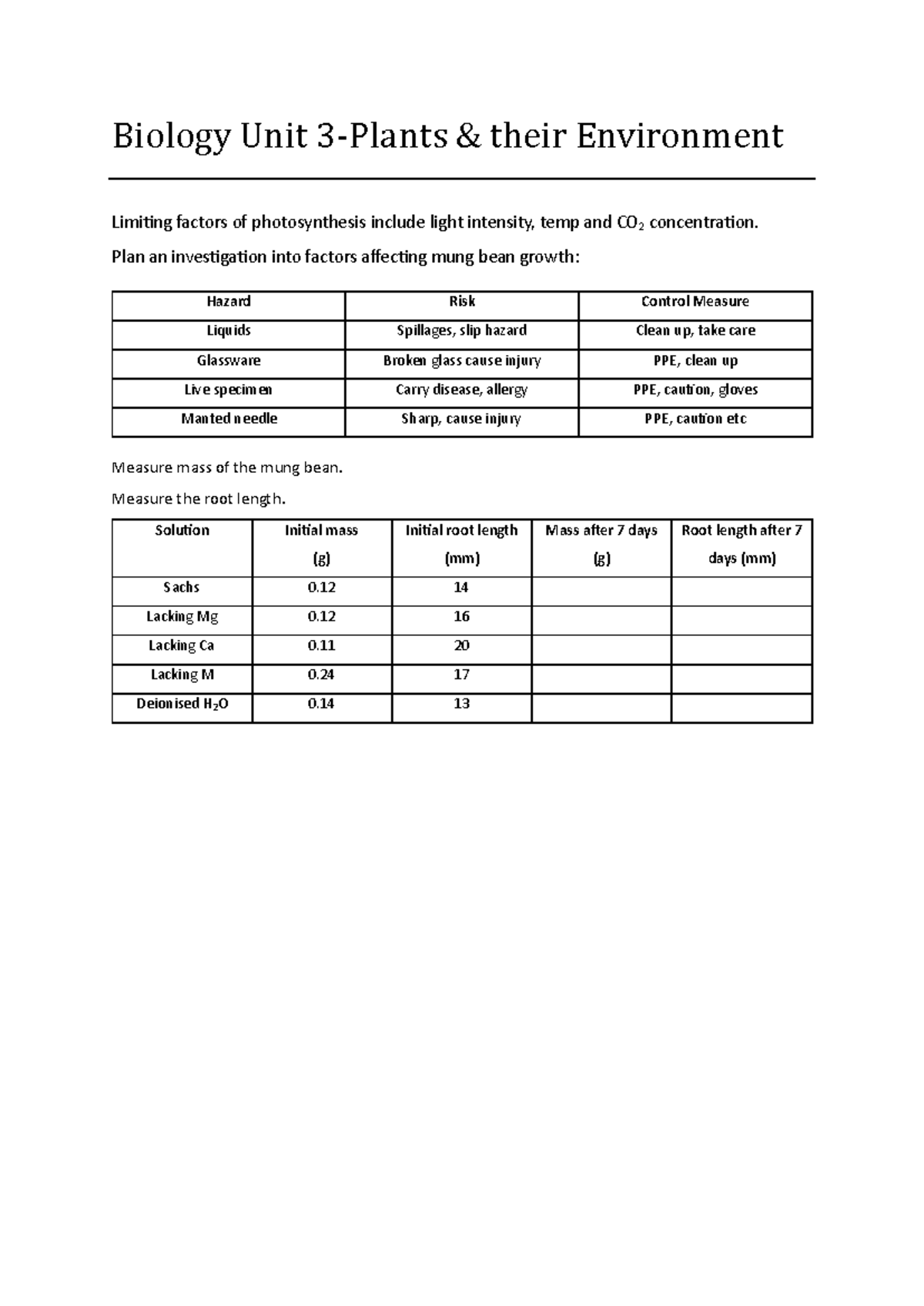 Bio 3: Practical on Factors Affecting Plant Growth & Environment - Studocu
