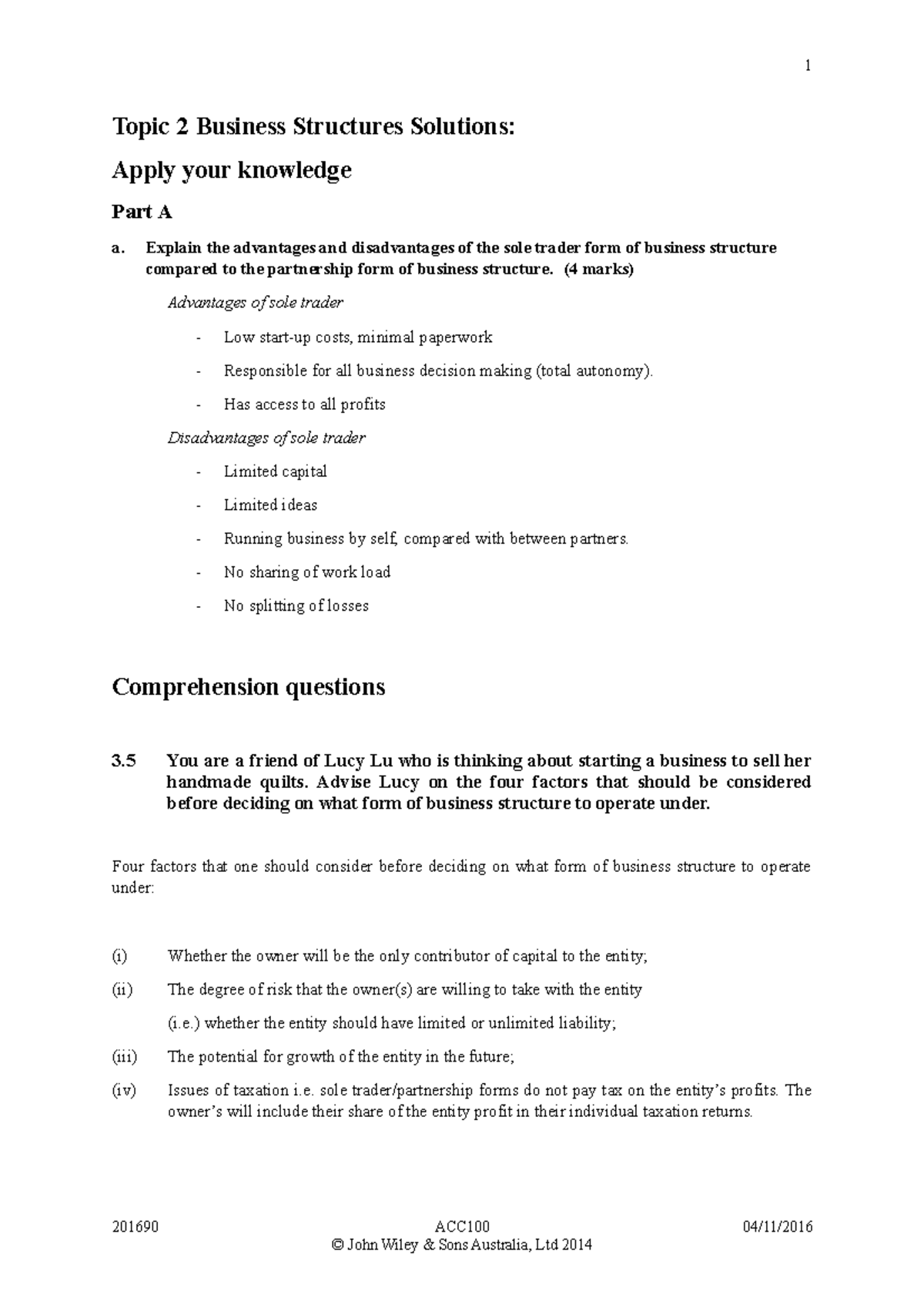 ACC100 Business Structures Analysis: Advantages, Disadvantages & Types ...