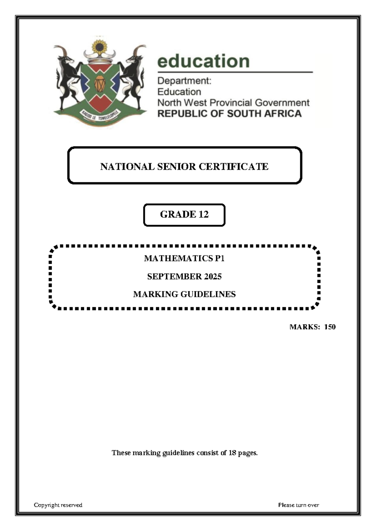 NW Mathematics P1 Marking Guidelines September 2025 - Studocu