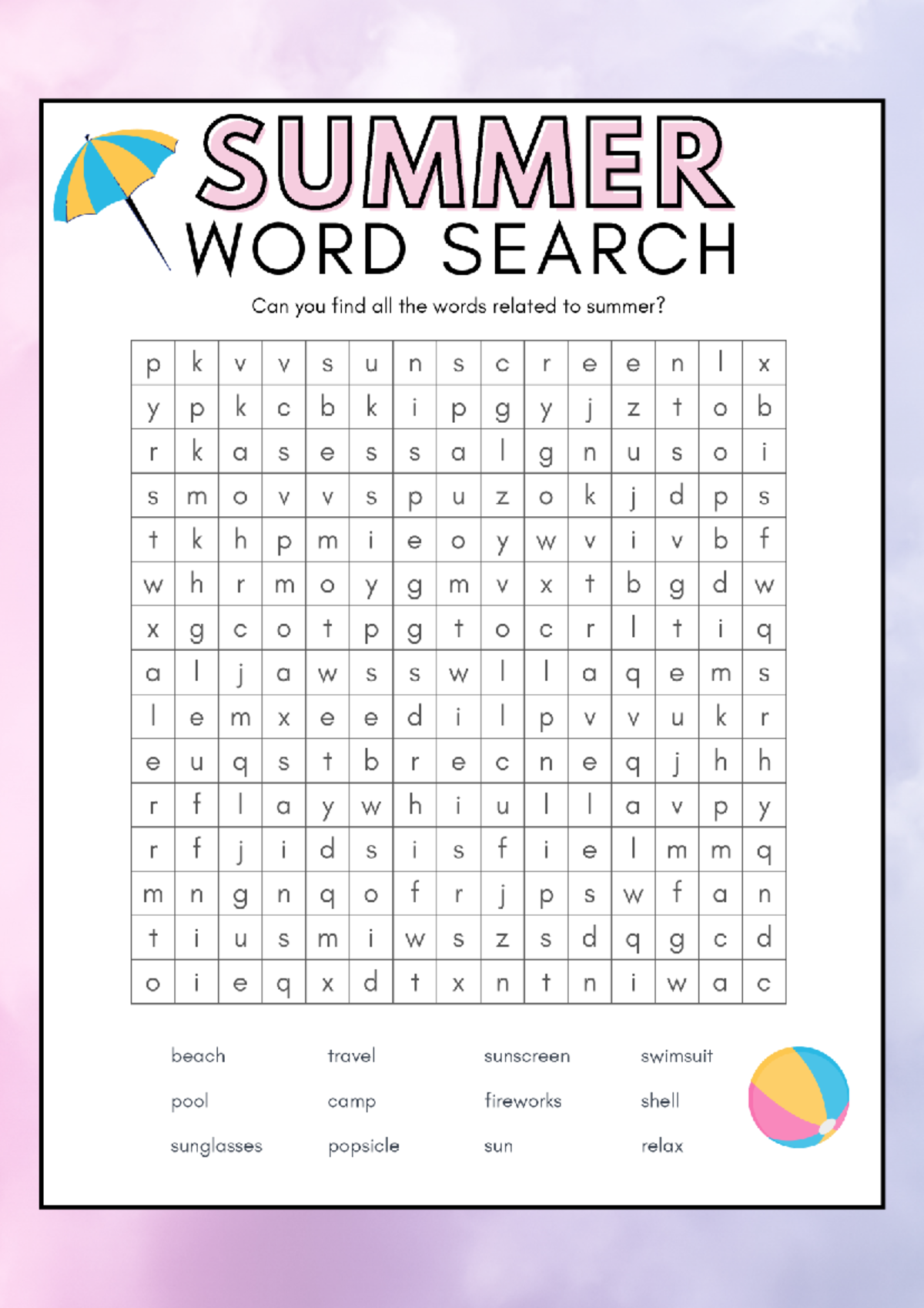 SUMMER WORD SEARCH WORKSHEET - FIND SUMMER-RELATED WORDS - Studocu