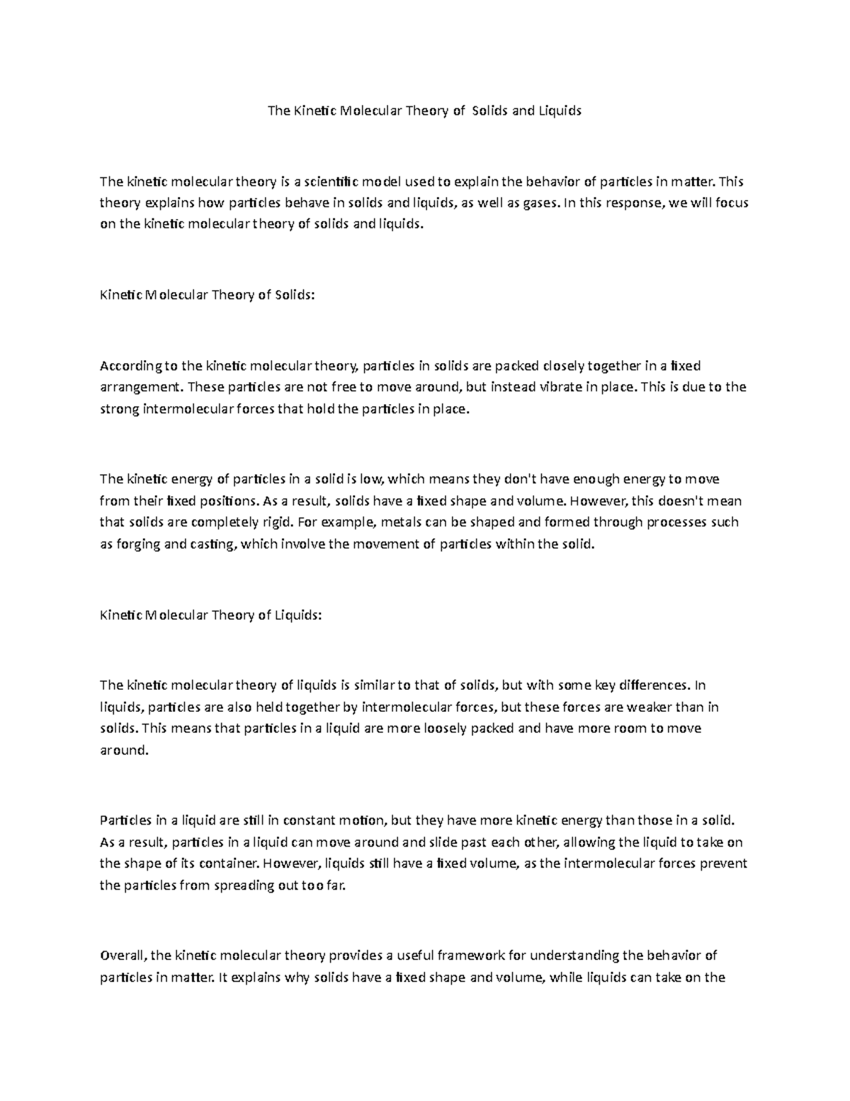 The Kinetic Molecular Theory of Solids and Liquids - This theory ...