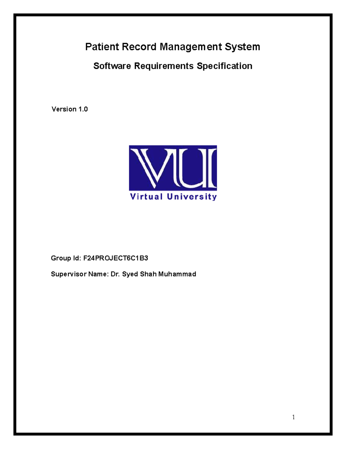 Patient Record Management System SRS (BC210401425) - Version 1.0 - Studocu