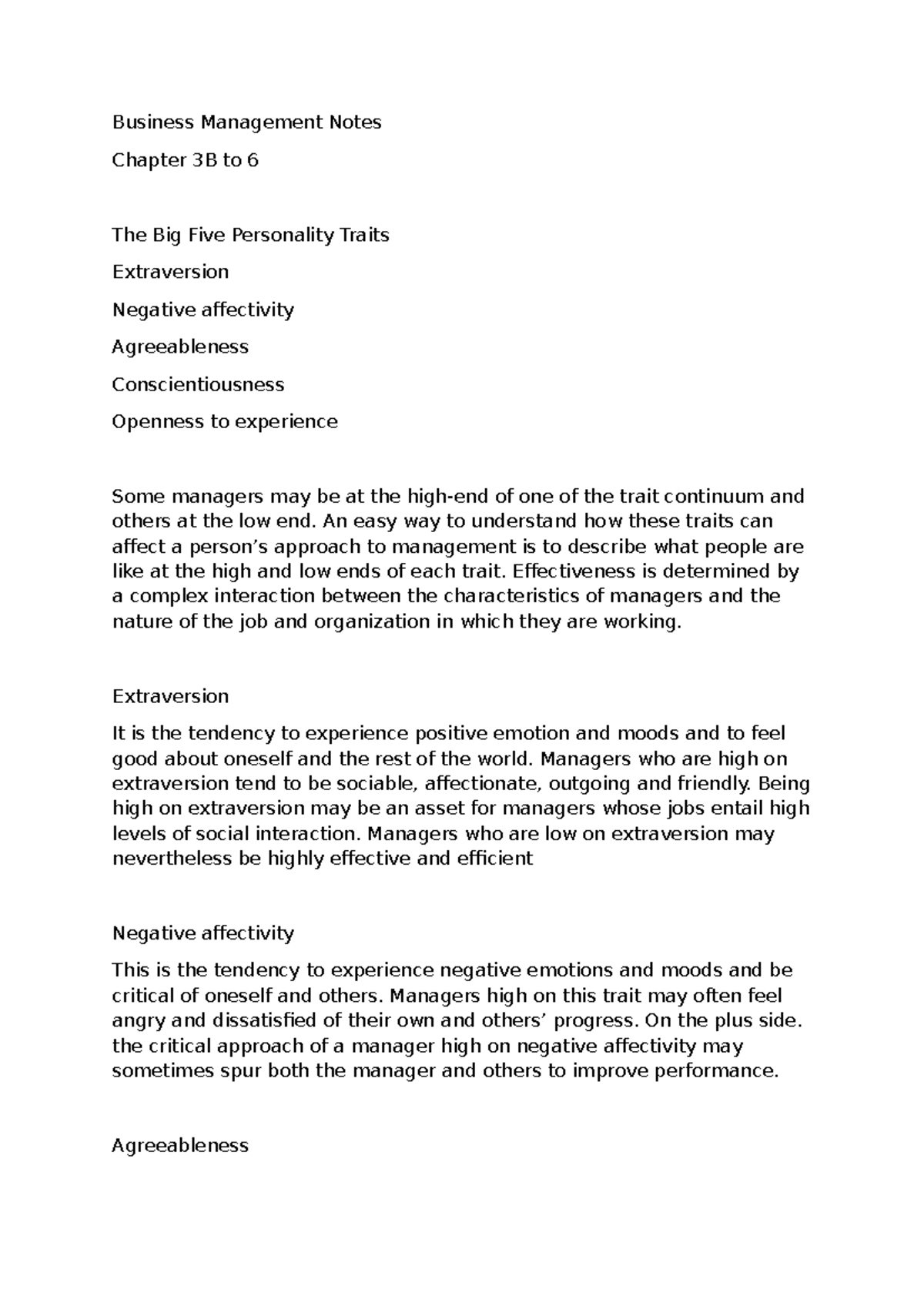 Business Management Notes: The Big Five Personality Traits & Ethics ...