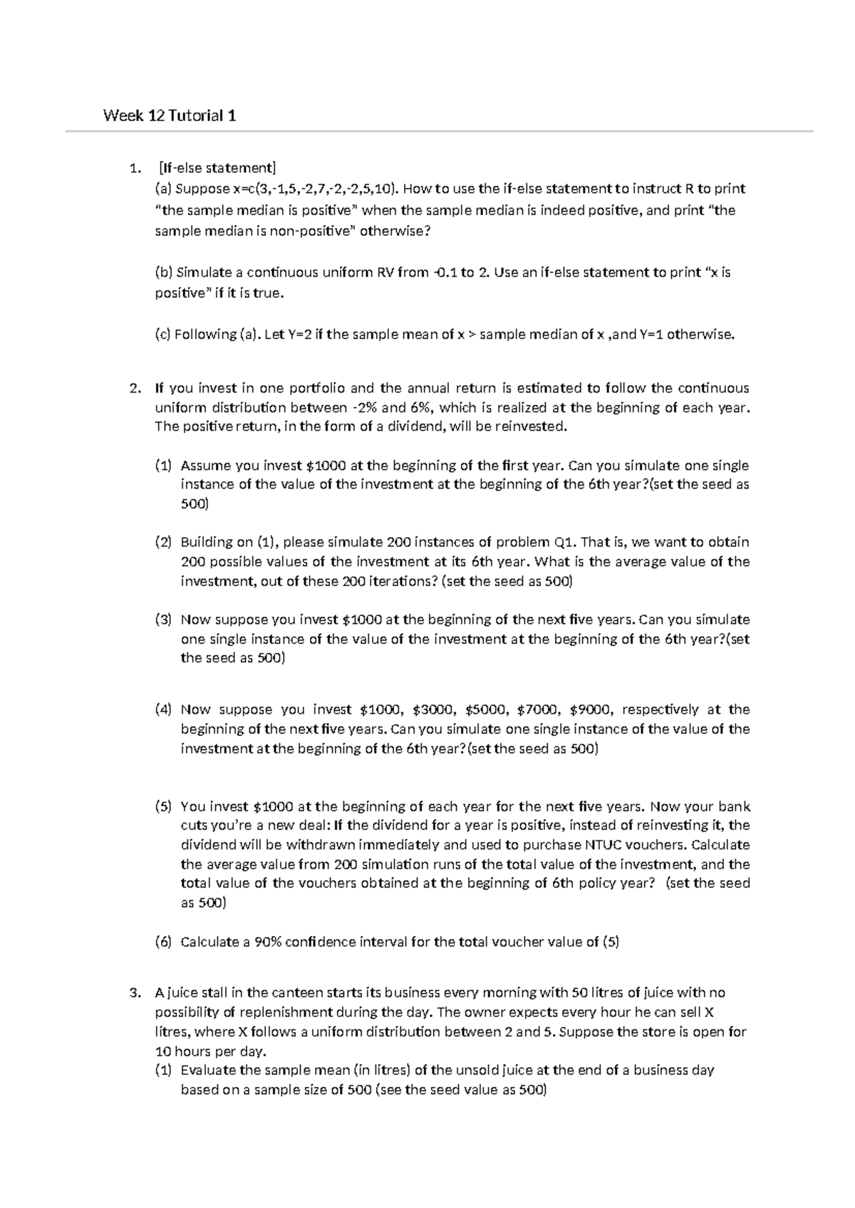 Week12 tutorial questions - Week 12 Tutorial 1 [If-else statement] (a ...