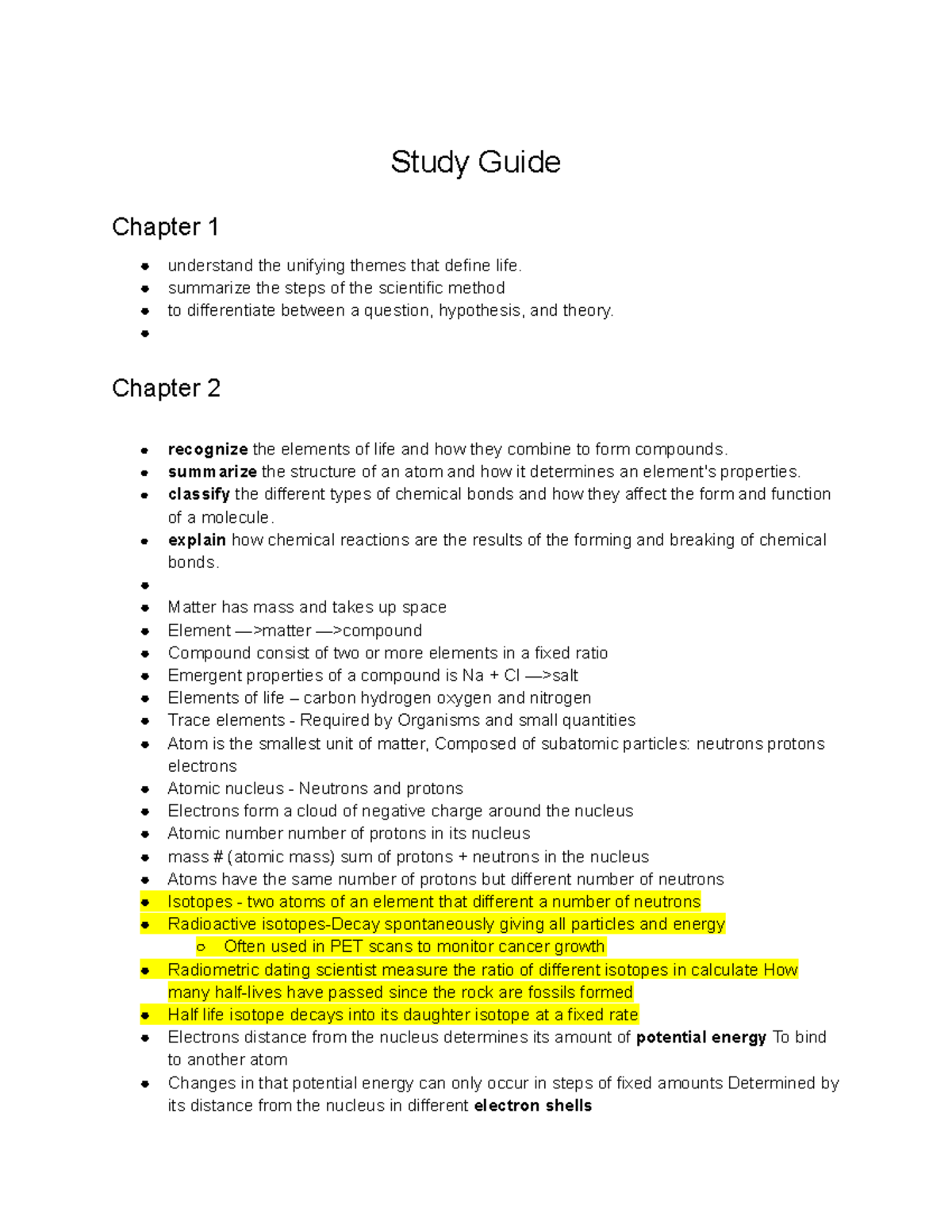 Bio-111 Study Guide - Chapters 1-23 summaries - Campbell Biology 11th - Study Guide Chapter 1 ...