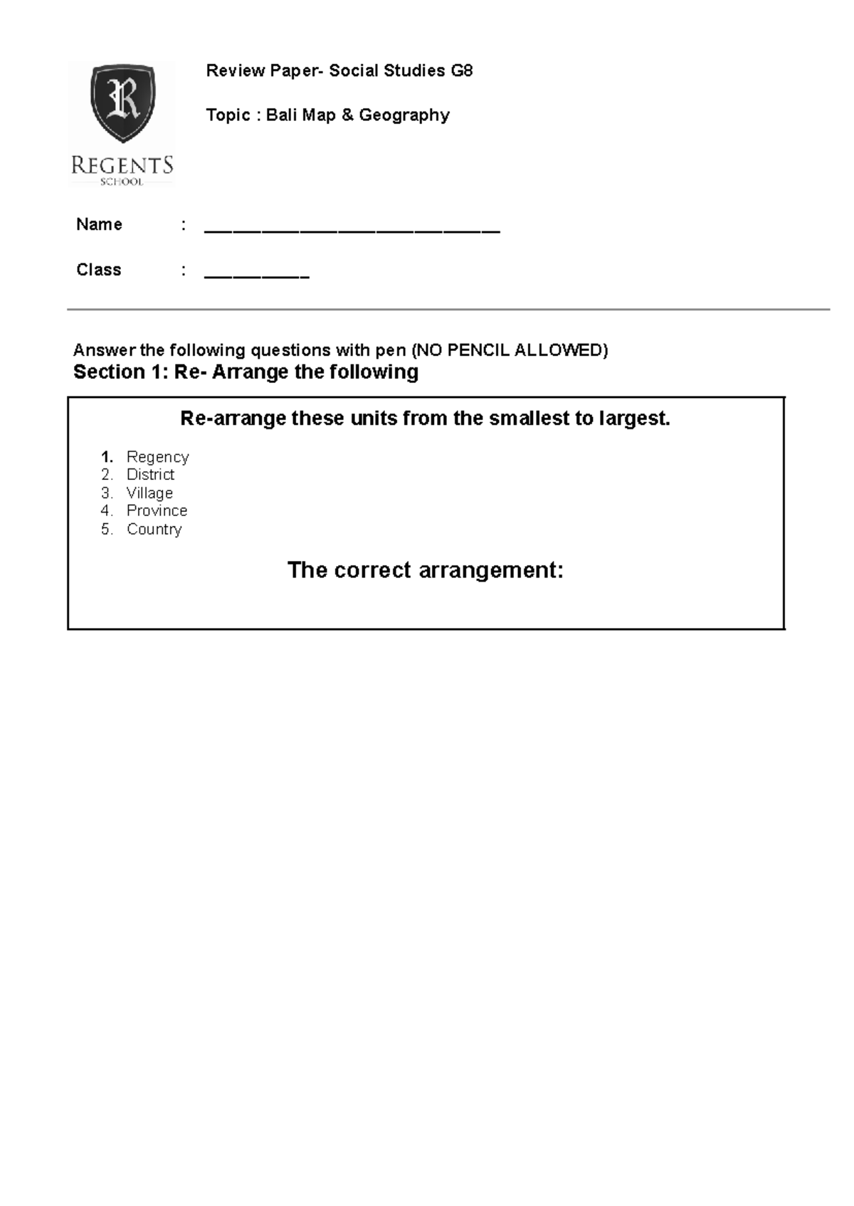 G8 Social Studies Review: Bali Map Geography Exam - Studocu