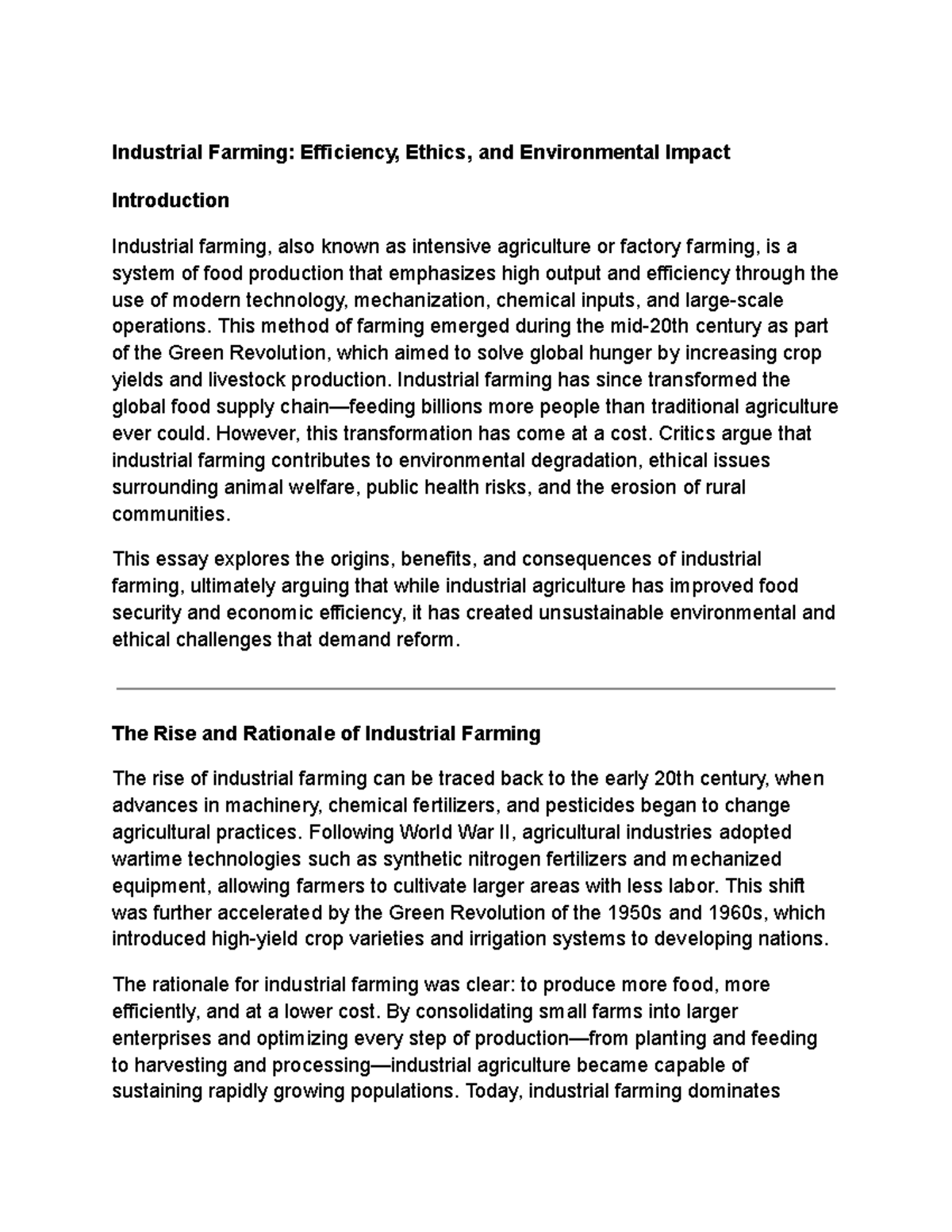 Industrial Farming: Efficiency, Ethics, and Environmental Impact ...