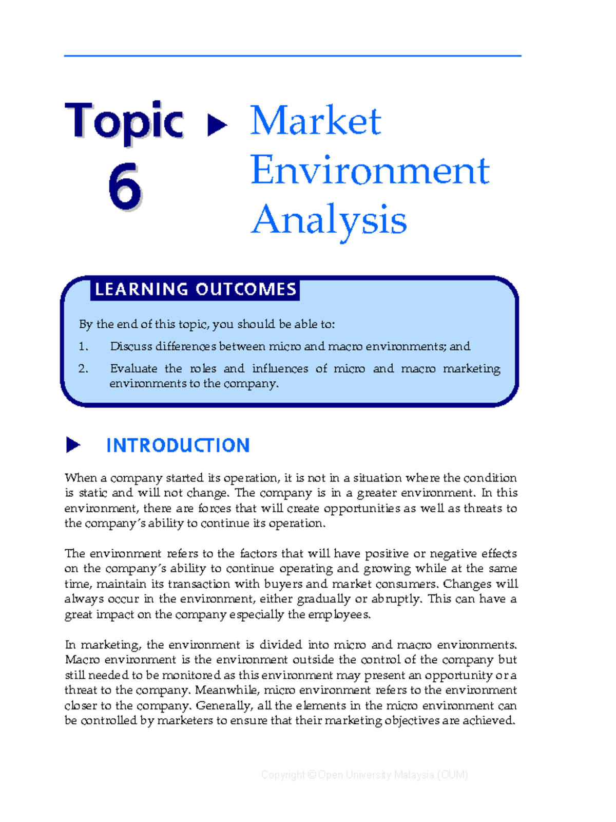 Market Environment Analysis: Macro & Micro Factors - OUM Topic 6 - Studocu