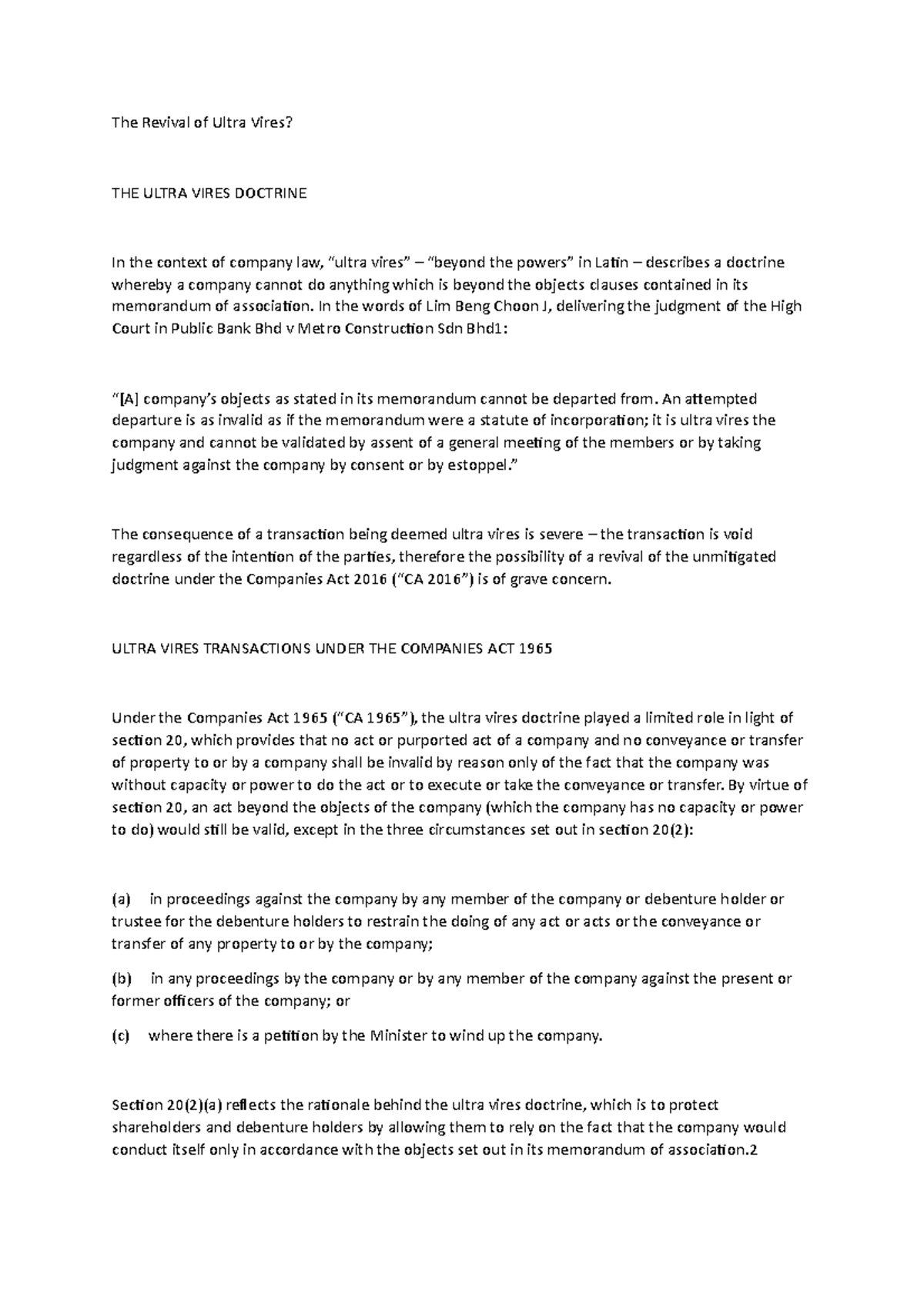 The Revival of Ultra Vires - In the words of Lim Beng Choon J ...