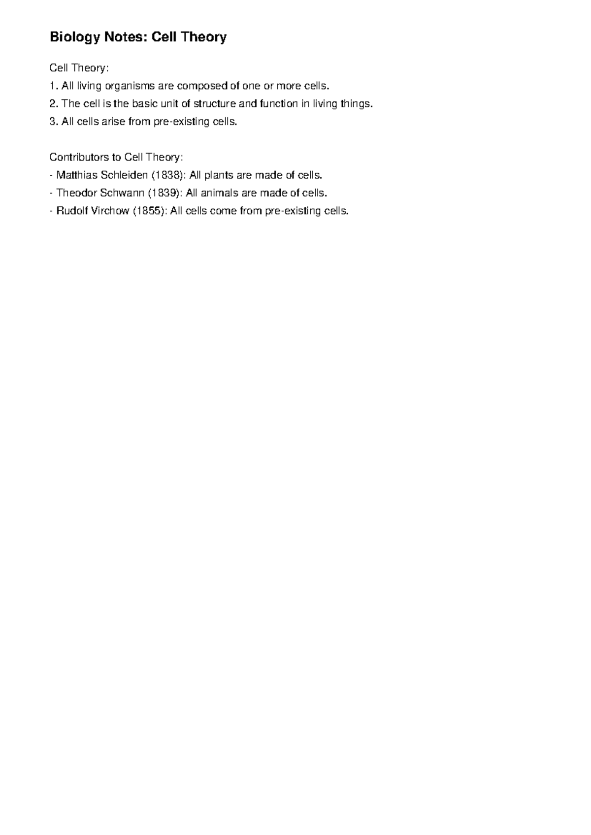Cell Theory Notes - Biology - BIOMG 1350 - Biology Notes: Cell Theory ...