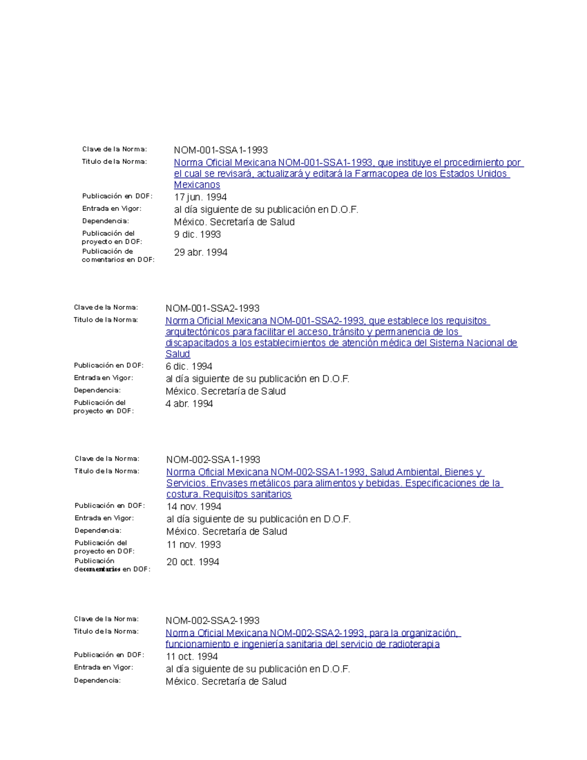 Listado de Normas Oficiales Mexicanas de la Secretaría de Salud (NOM ...