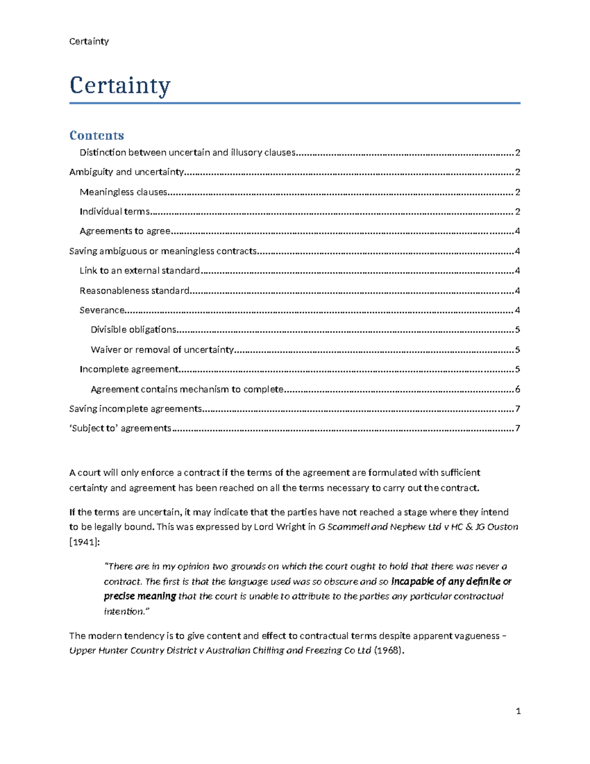 Contract Law: Certainty, Completeness & Conditional Contracts (LAW101 ...