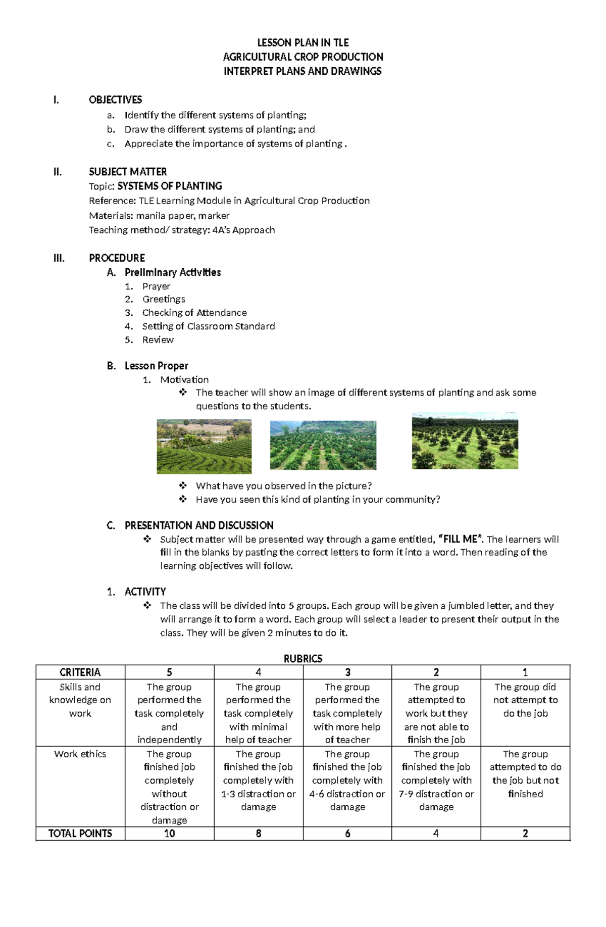 Lesson Plan in TLE: Agricultural Crop Production Systems for JHS 2024 - Studocu