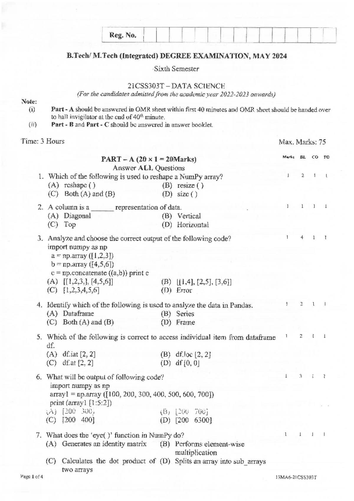 21CSS303T 08 - Data Science Final Exam Question Paper - Studocu