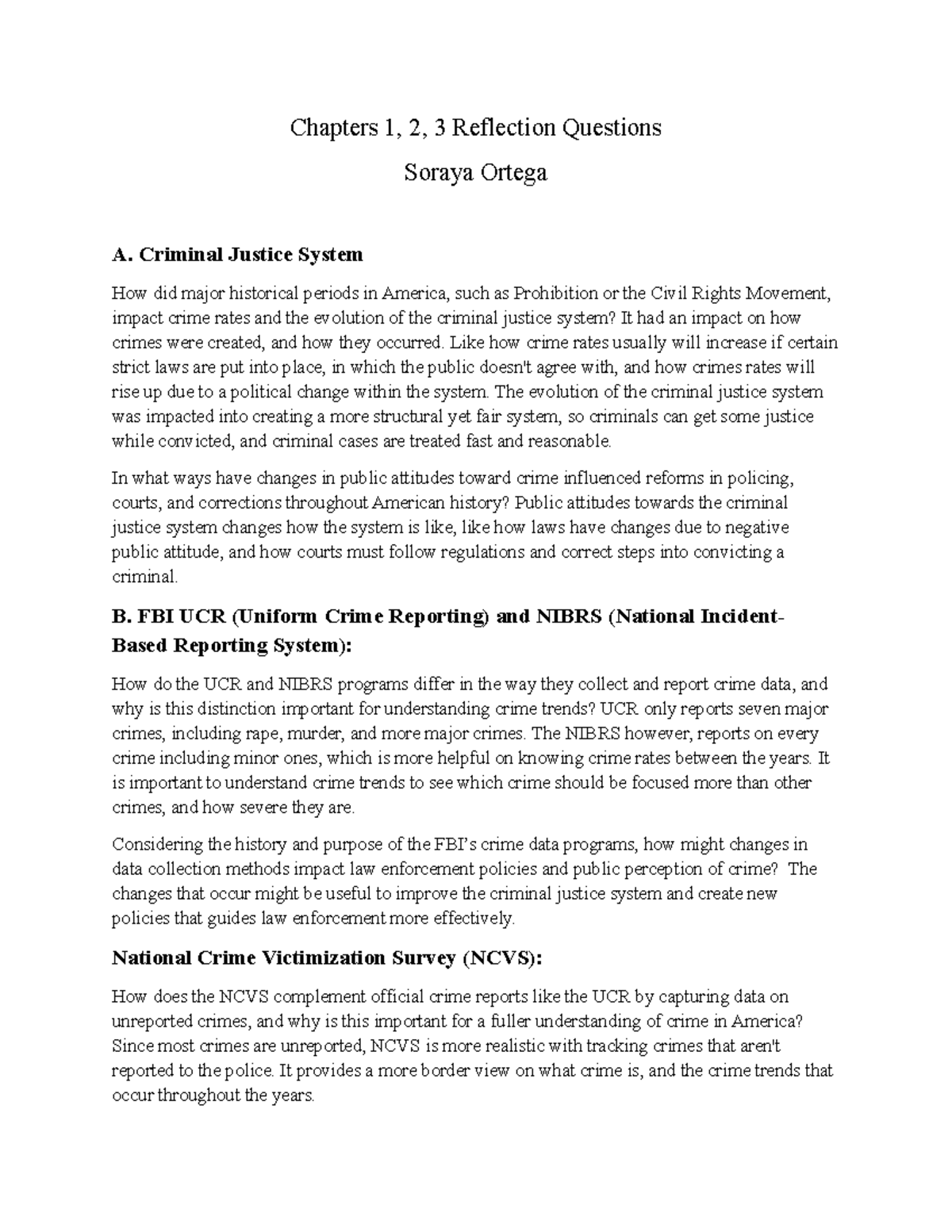 Chapters 1-3 Reflection Questions on Criminal Justice System - Studocu