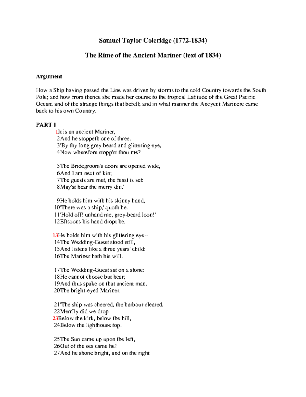 Rime of the Ancient Mariner Text with line numbers - Samuel Taylor ...
