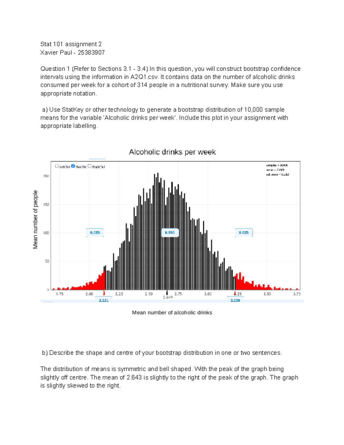 Stat101 A2: Bootstrap CI & Hypothesis Testing Analysis - Studocu