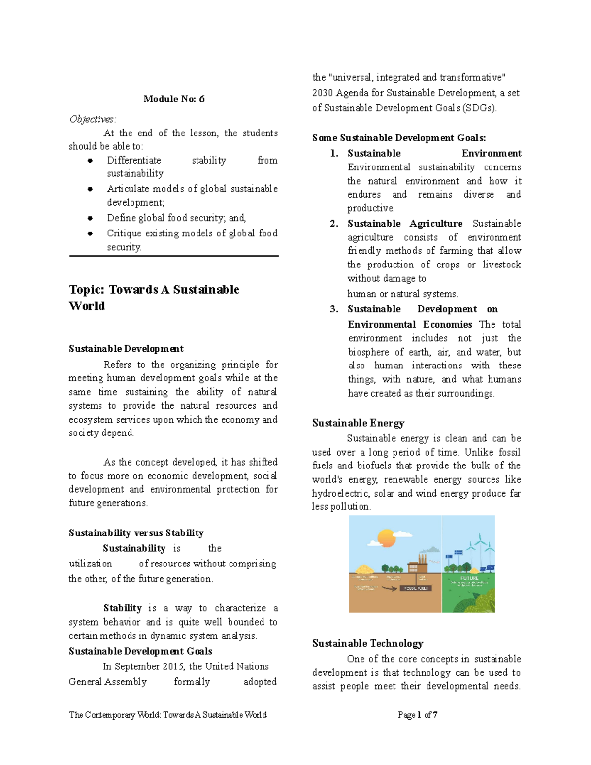 Module 6: Understanding Sustainability and Global Food Security - Studocu
