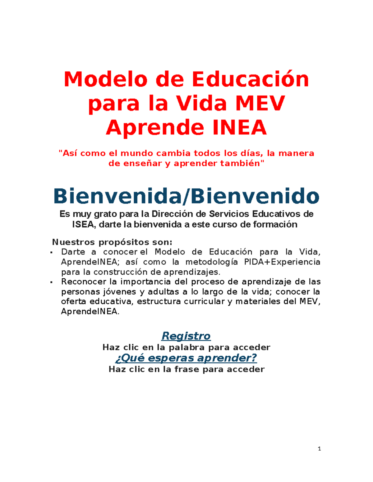Modelo de Educación para la Vida MEV: Guía de Aprendizaje INEA - Studocu