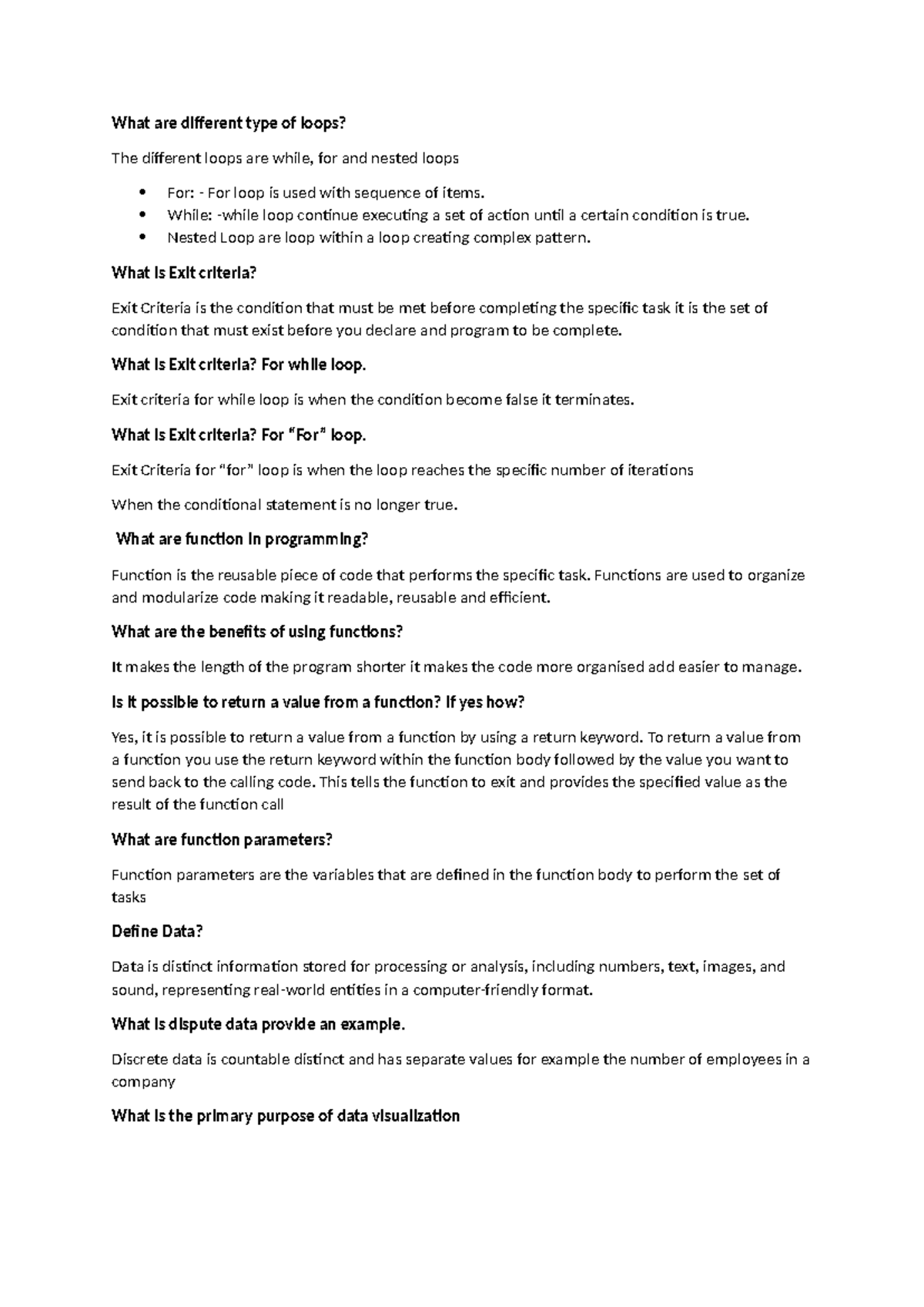 Computer Science Concepts: Loops, Functions, and AI Overview - Studocu