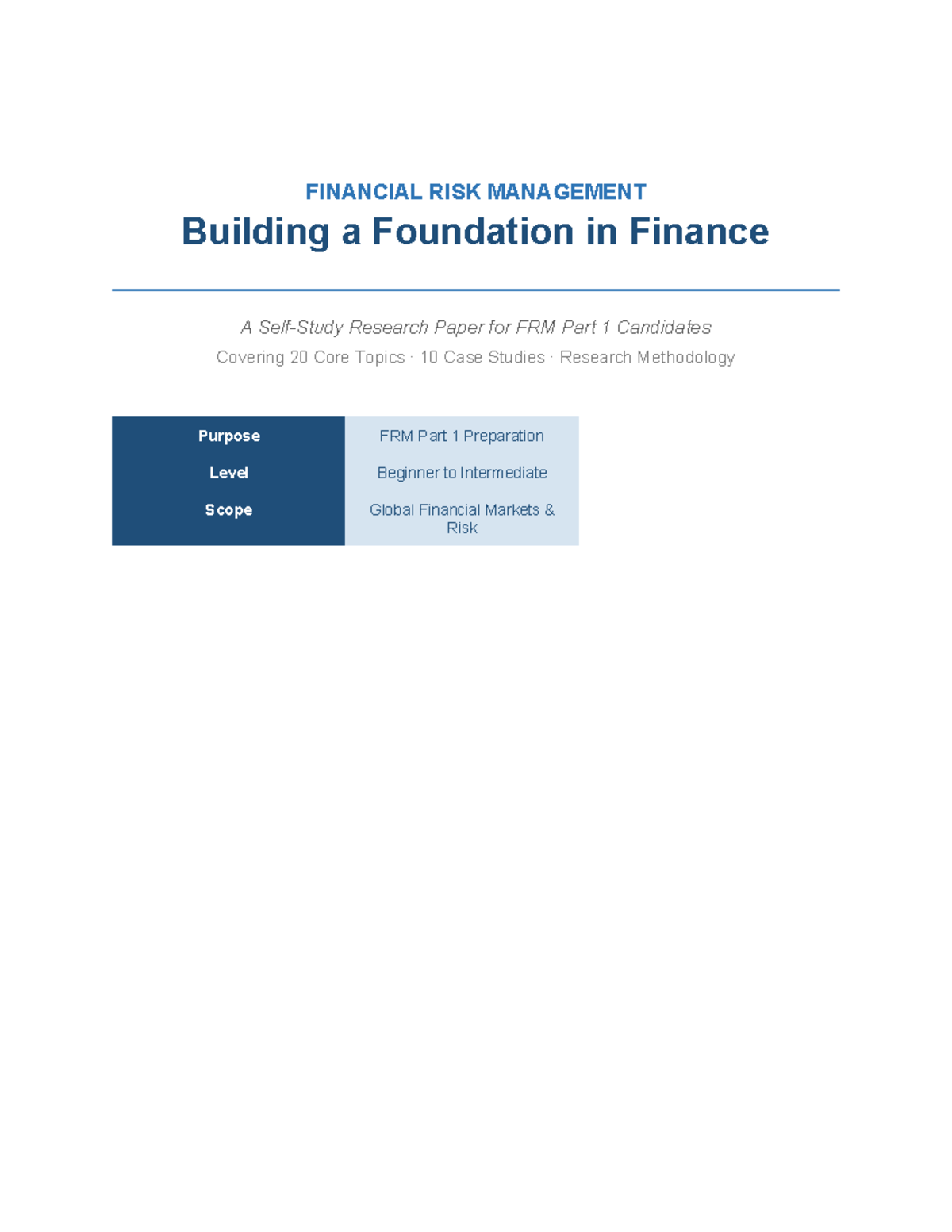 FRM Part 1 Finance Research Paper: Core Topics & Case Studies - Studocu
