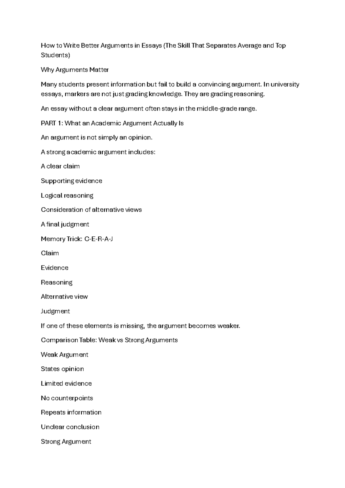 Improving Essay Arguments: A Guide for Top Students - Studocu