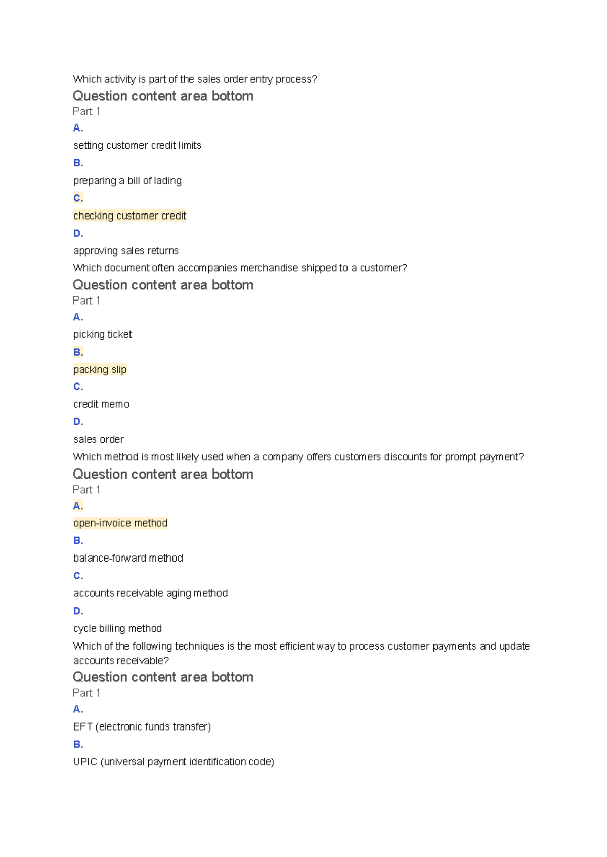 Test Chapter 6: Sales Order and Revenue Cycle Activities - Studocu