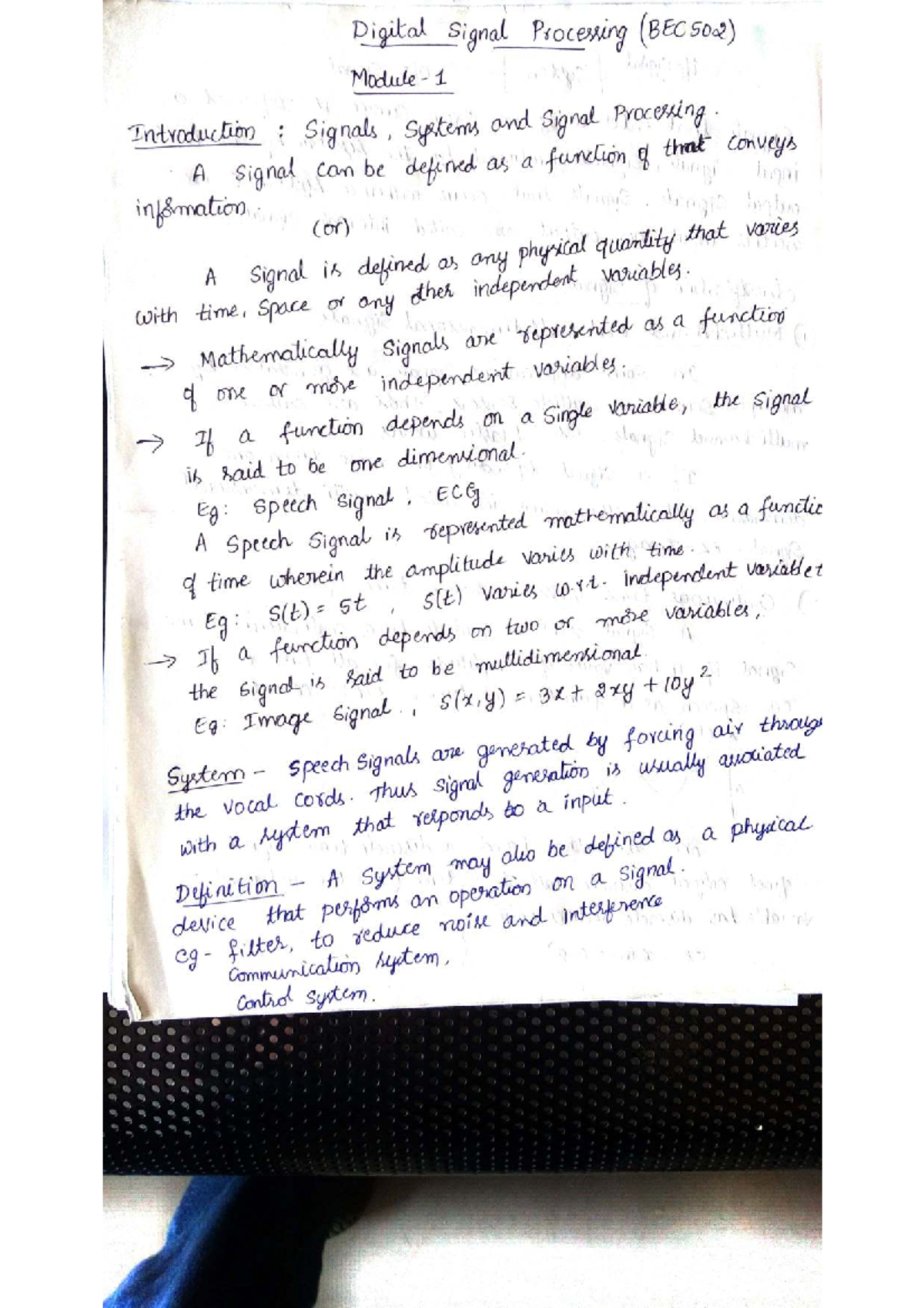 Digital Signal Processing (BEC502) Module 1: Intro to Signals & Systems ...