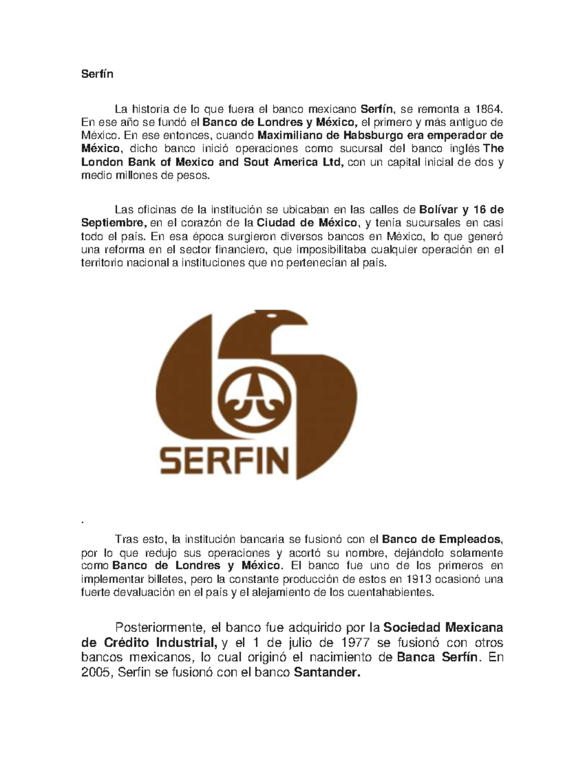 Historia del Banco Serfín y Bital: Evolución y Transformaciones - Studocu