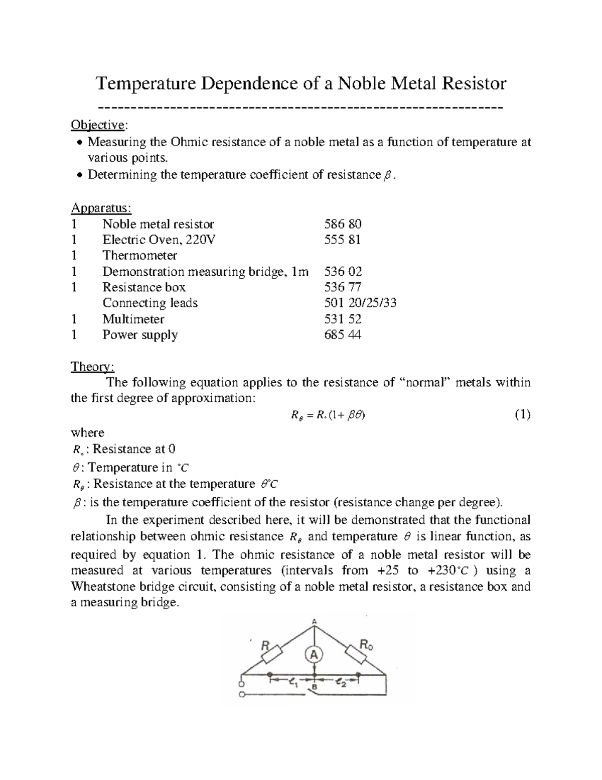 8070 Temperature Dependence of a Noble Metal Resistor - Temperature ...
