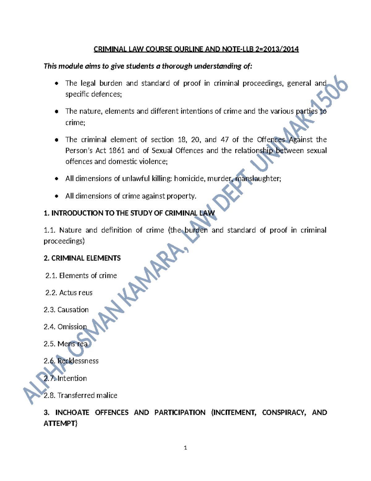 2 = Criminal LAW - CRIMINAL LAW COURSE OURLINE AND NOTE-LLB 2=2013 ...