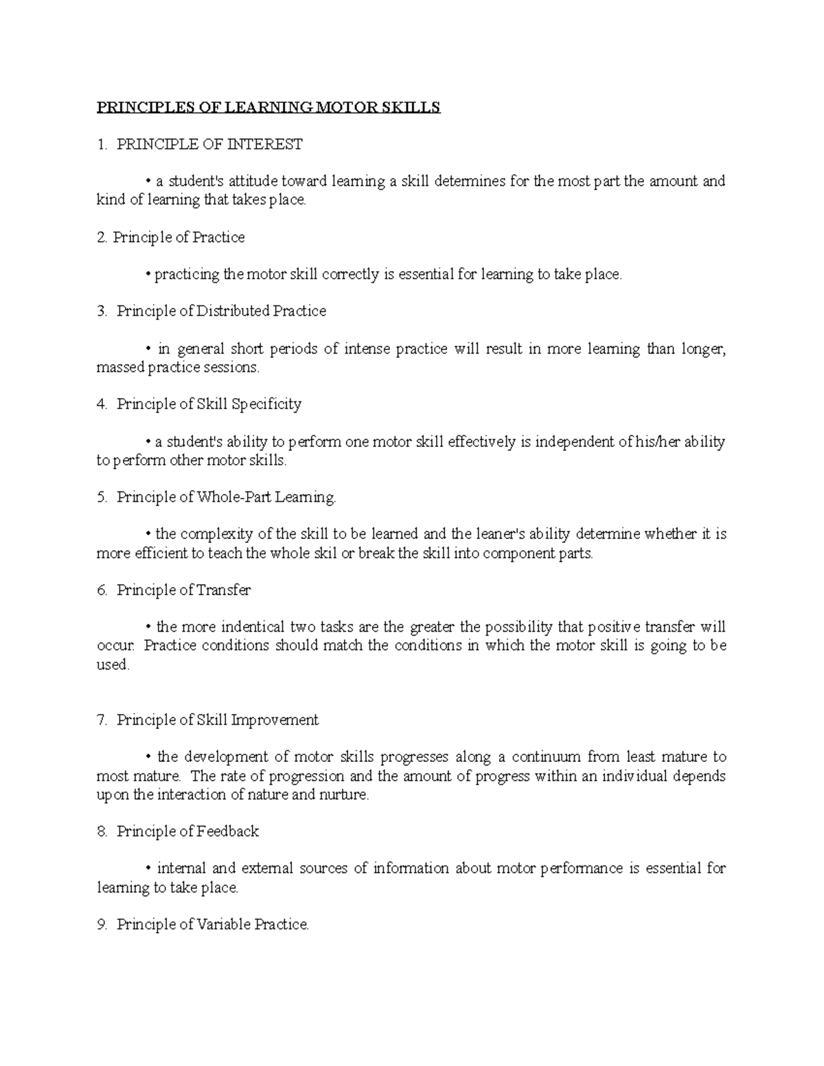 Principles of Learning Motor Skills (PLMS) in Physical Education - Studocu