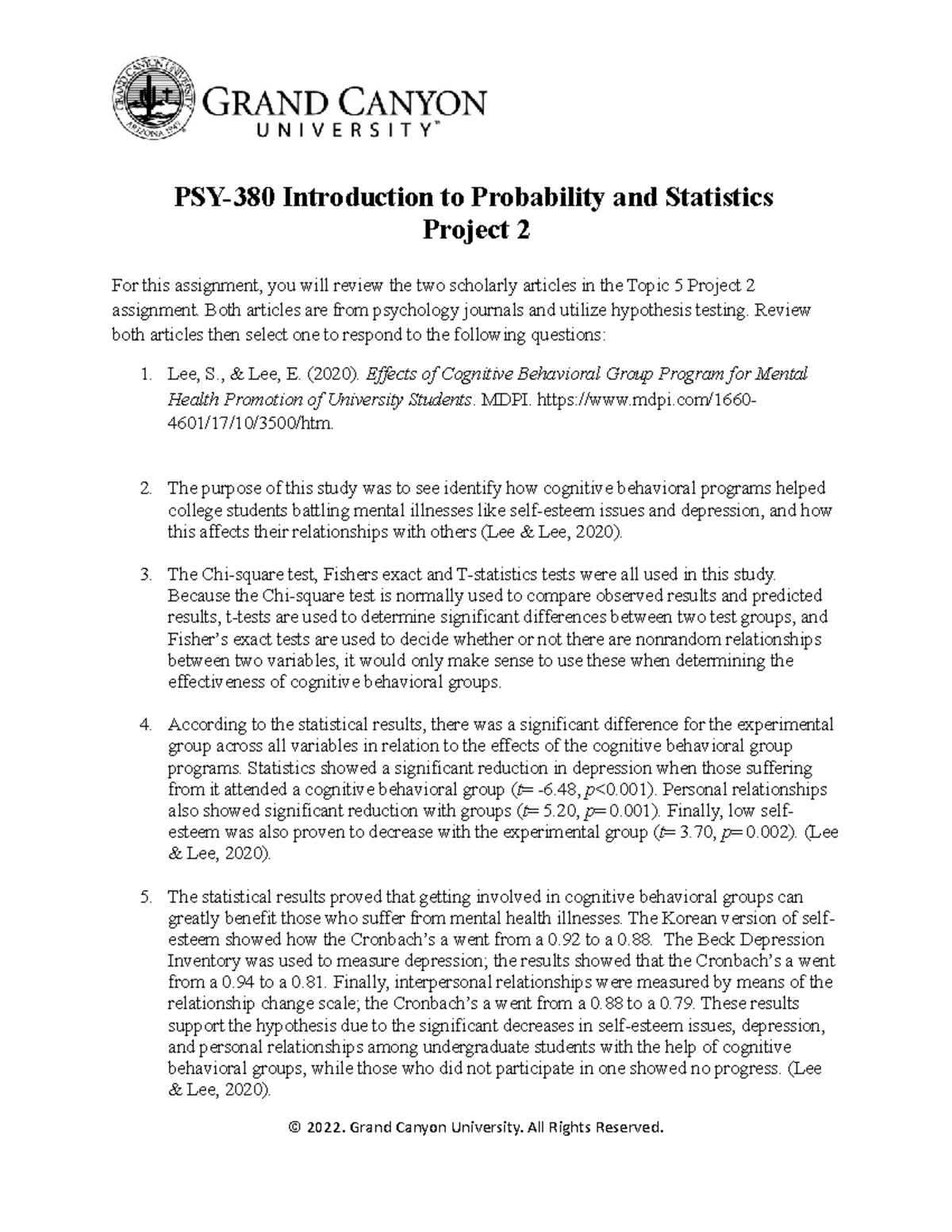 PSY 380 Project 2 - PSY-380 Introduction to Probability and Statistics ...