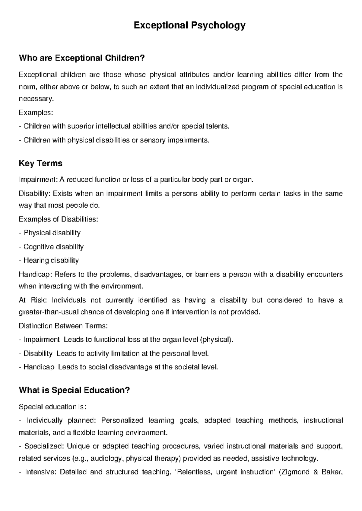 PSY 101: Understanding Exceptional Children and Special Education - Studocu