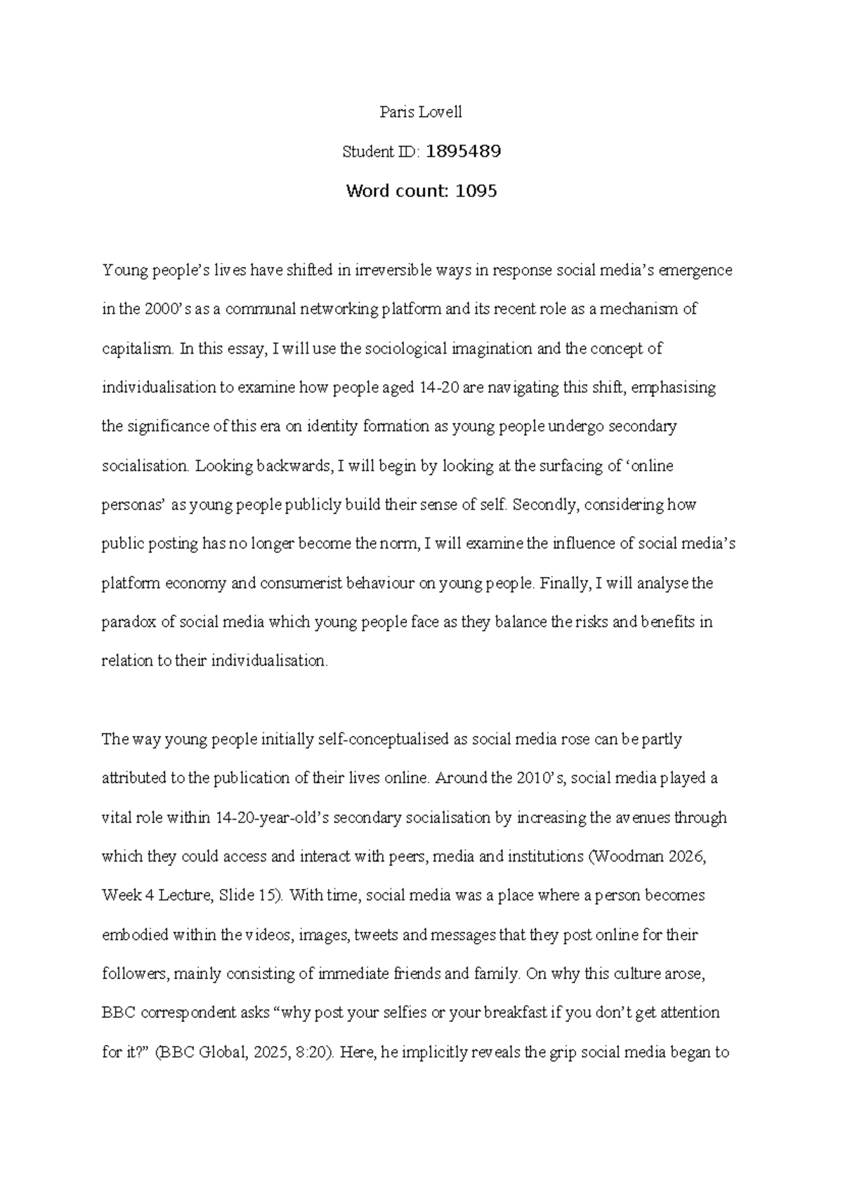 SOCI10001 Essay: The Impact of Social Media on Youth Identity Formation ...