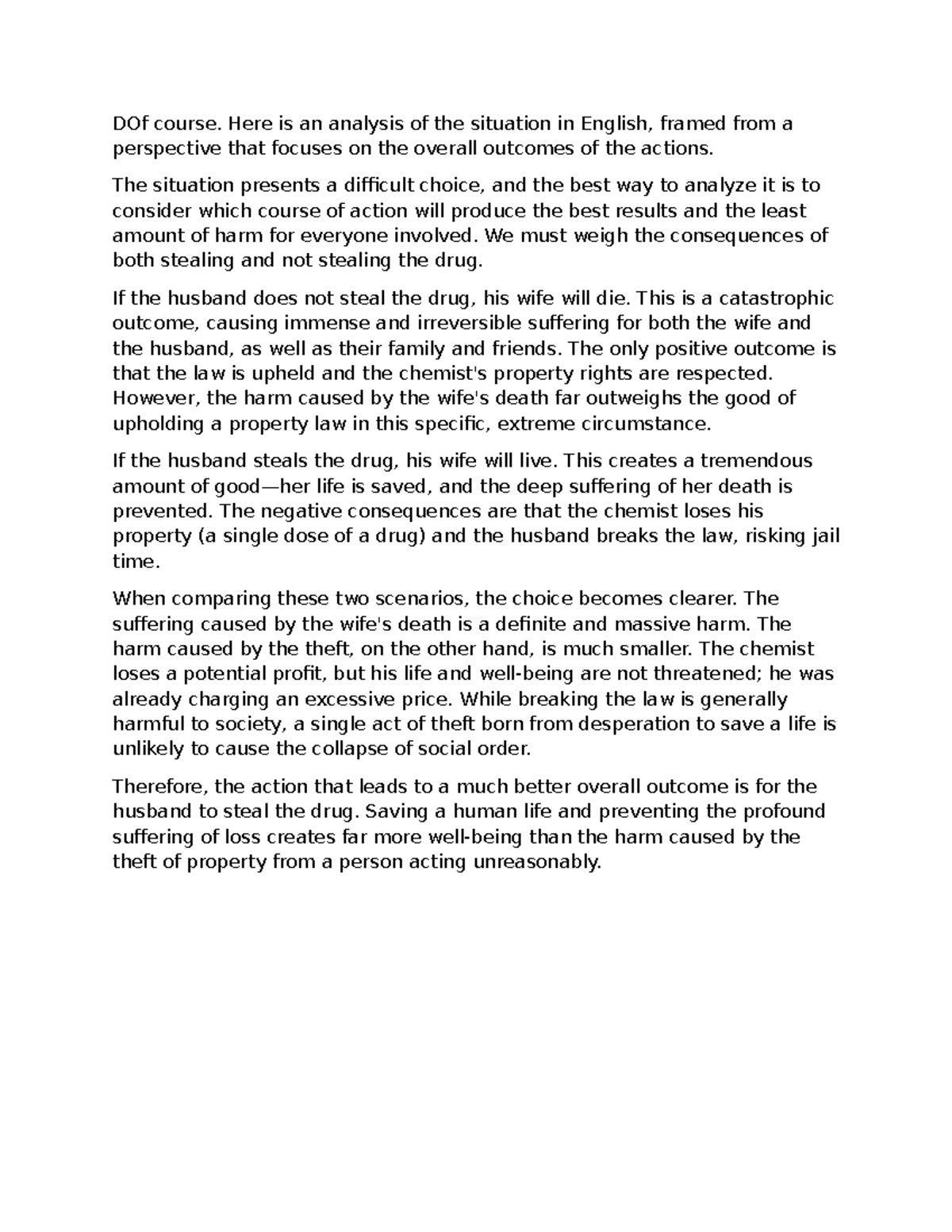 Ethical Dilemma Analysis: Stealing to Save a Life (DOf) - Studocu