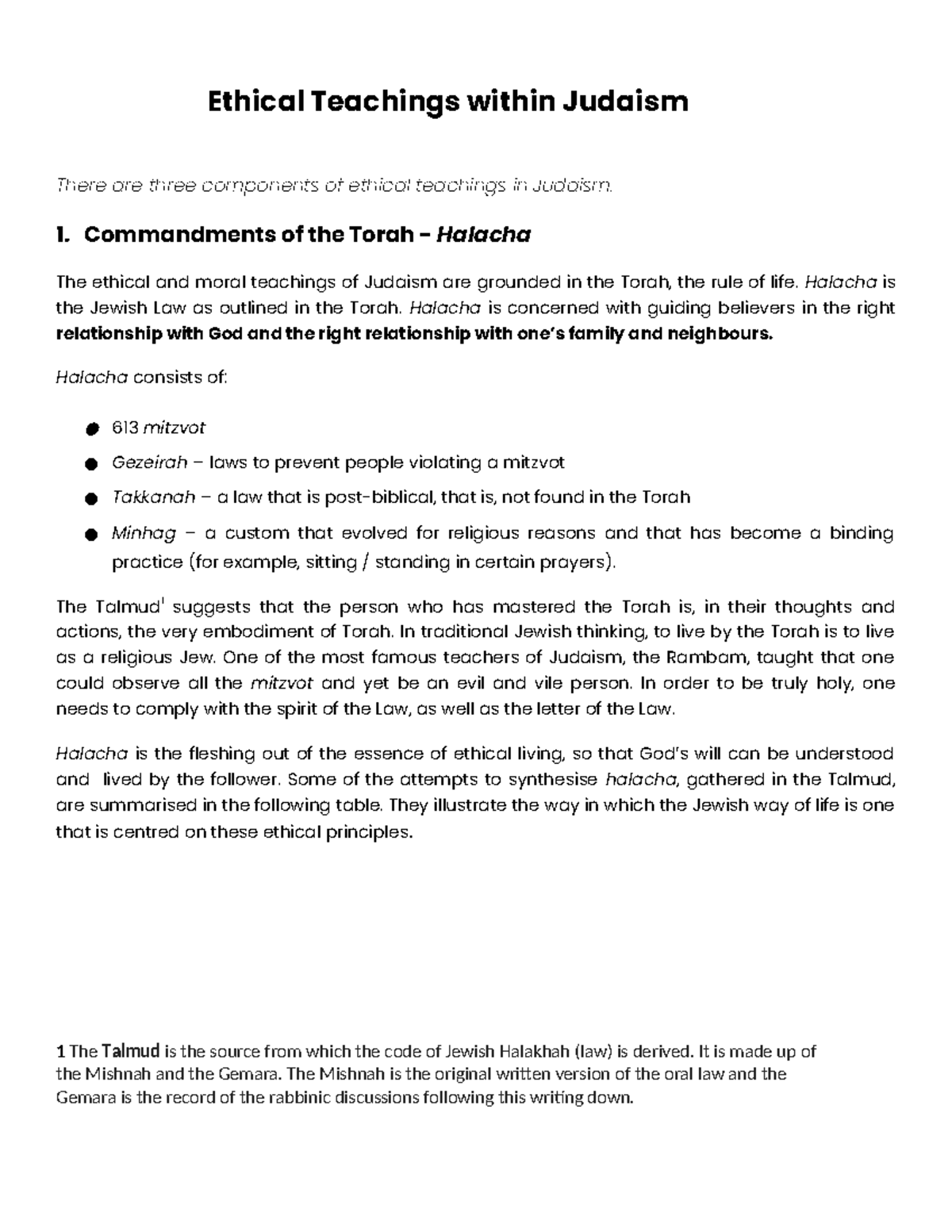 Ethical Teachings in Judaism: Notes & Questions (Course Code: ETH101 ...