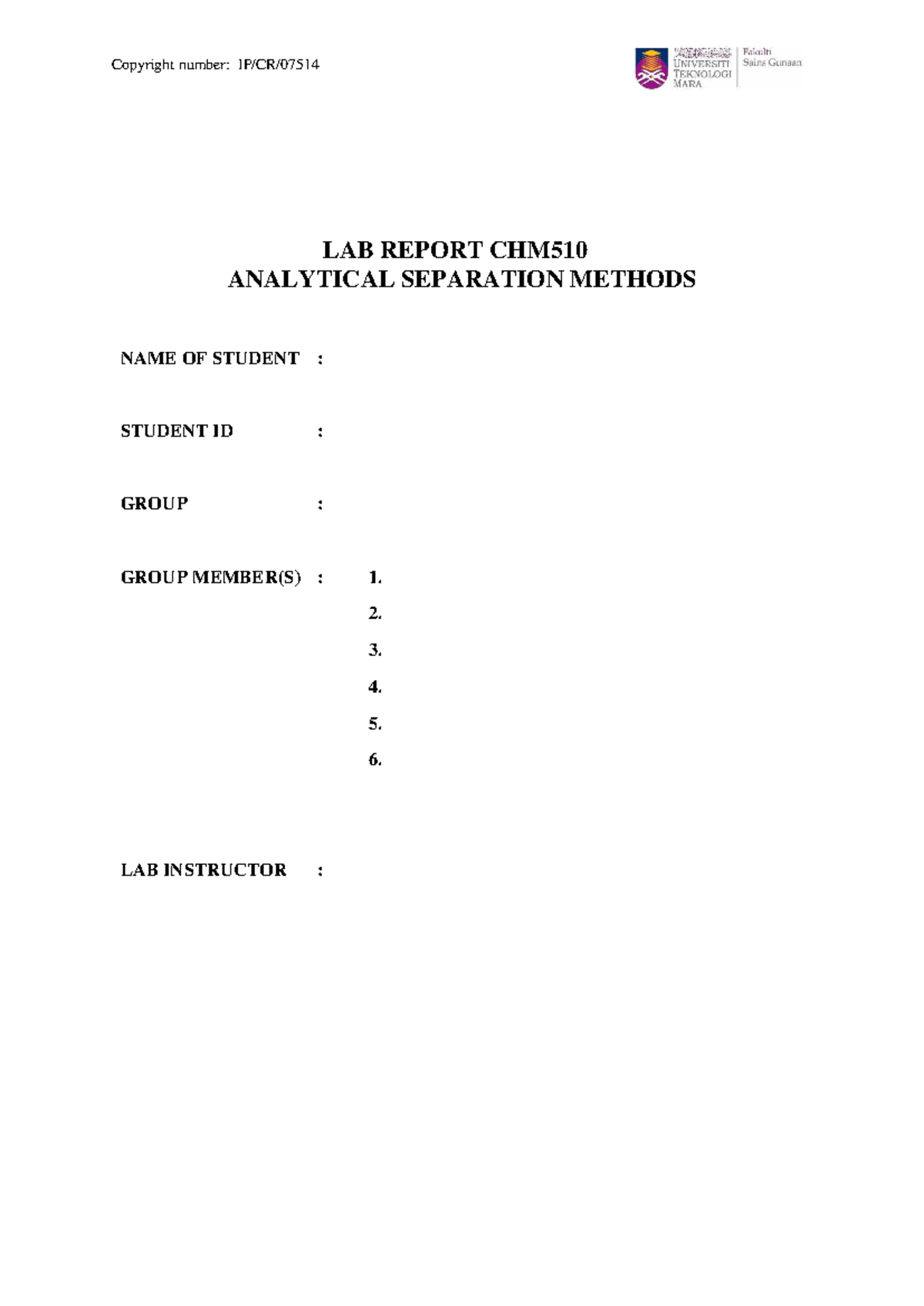 Lab Report CHM510: Analytical Separation Methods and Techniques - Studocu