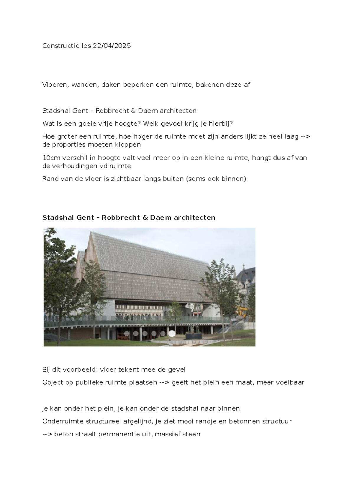 Constructie Les 22/04: Vloeren, Wanden en Daken in Architectuur - Studocu