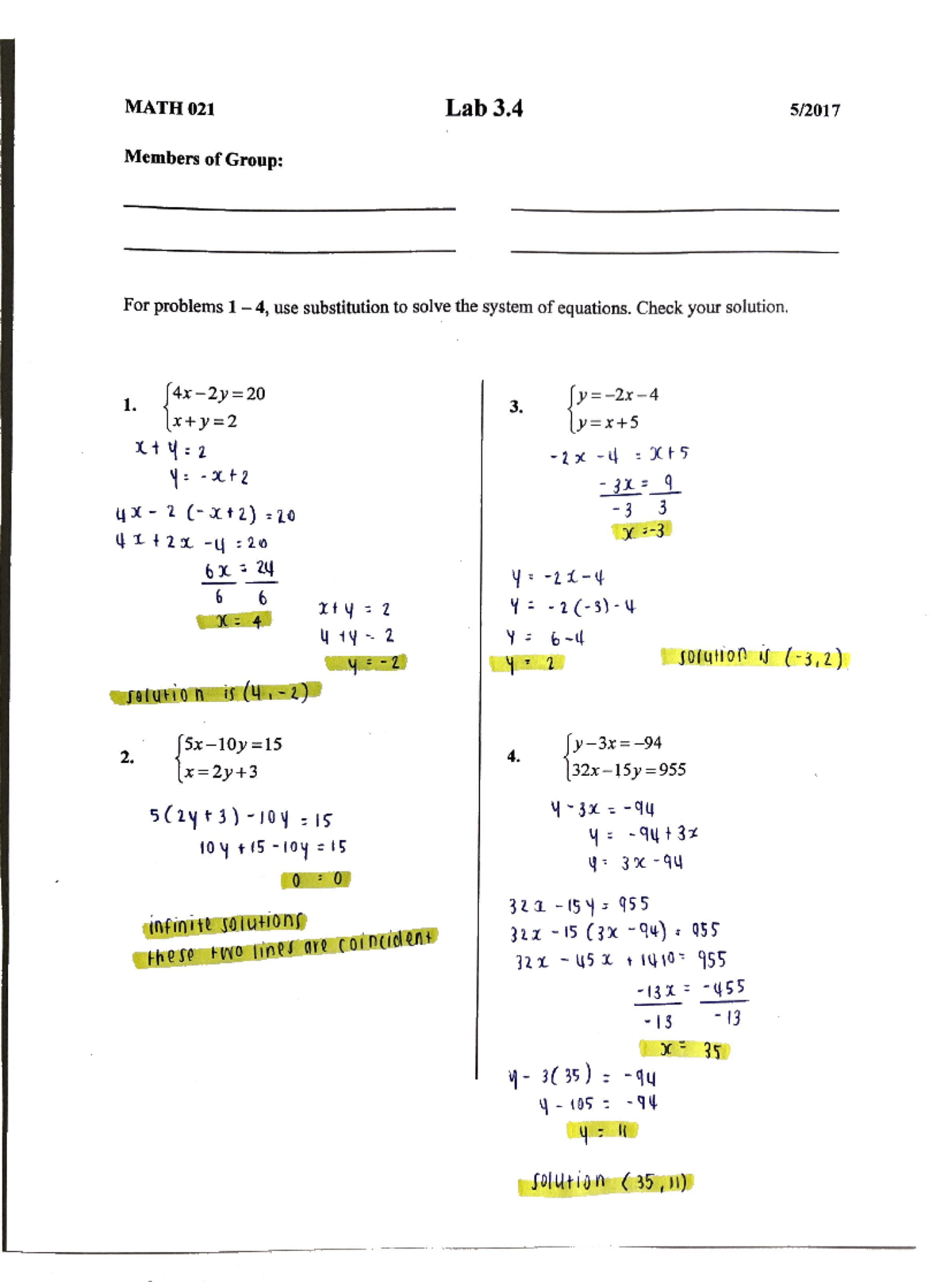 Lab 3 - lab 3.4 - MATH 021 Lab 3 Members of Group: For problems 1 4 ...
