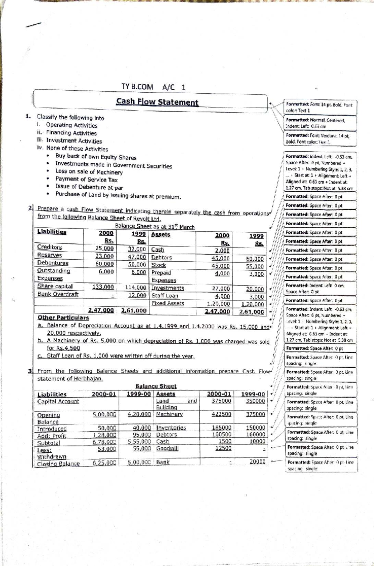 T.Y. B.COM Cash Flow Statement Preparation Notes - Studocu