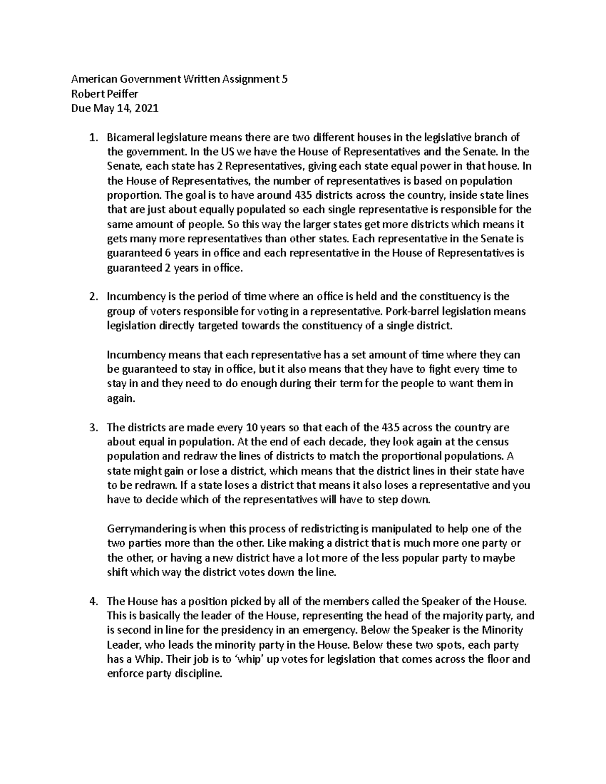 American Government WA5 - American Government Written Assignment 5 ...