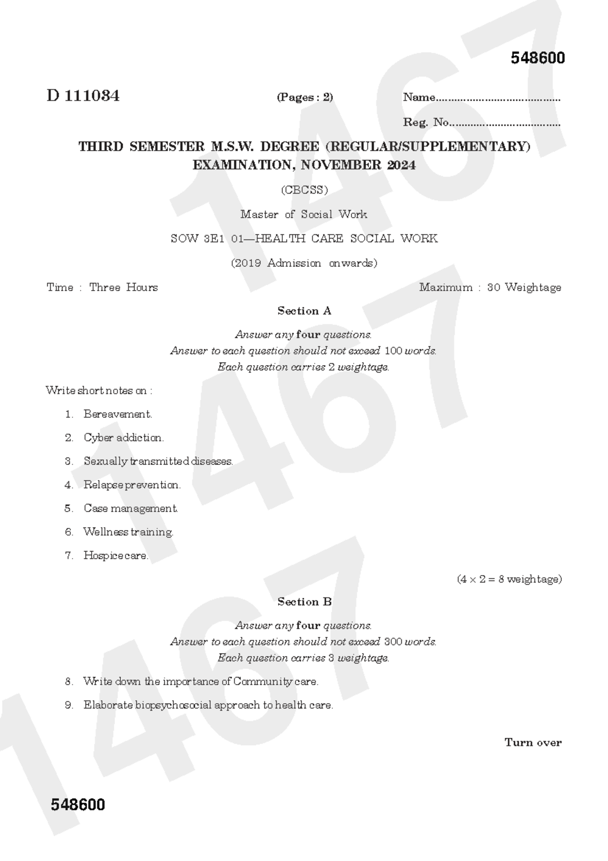 SOW 3E1 Healthcare Social Work Exam Questions - Nov 2024 - Studocu