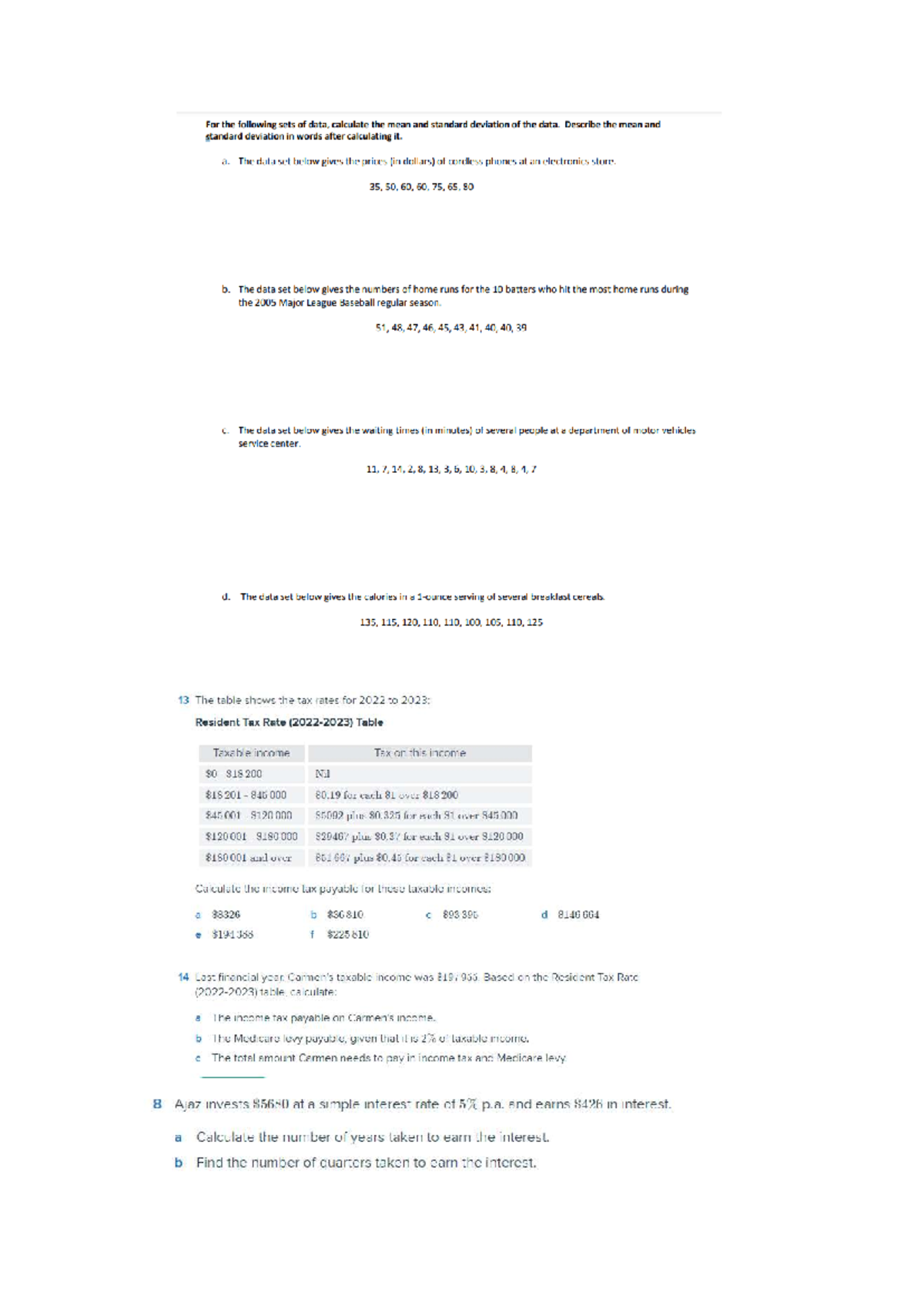 Math Revision Booklet: Mean, Standard Deviation & Financial ...