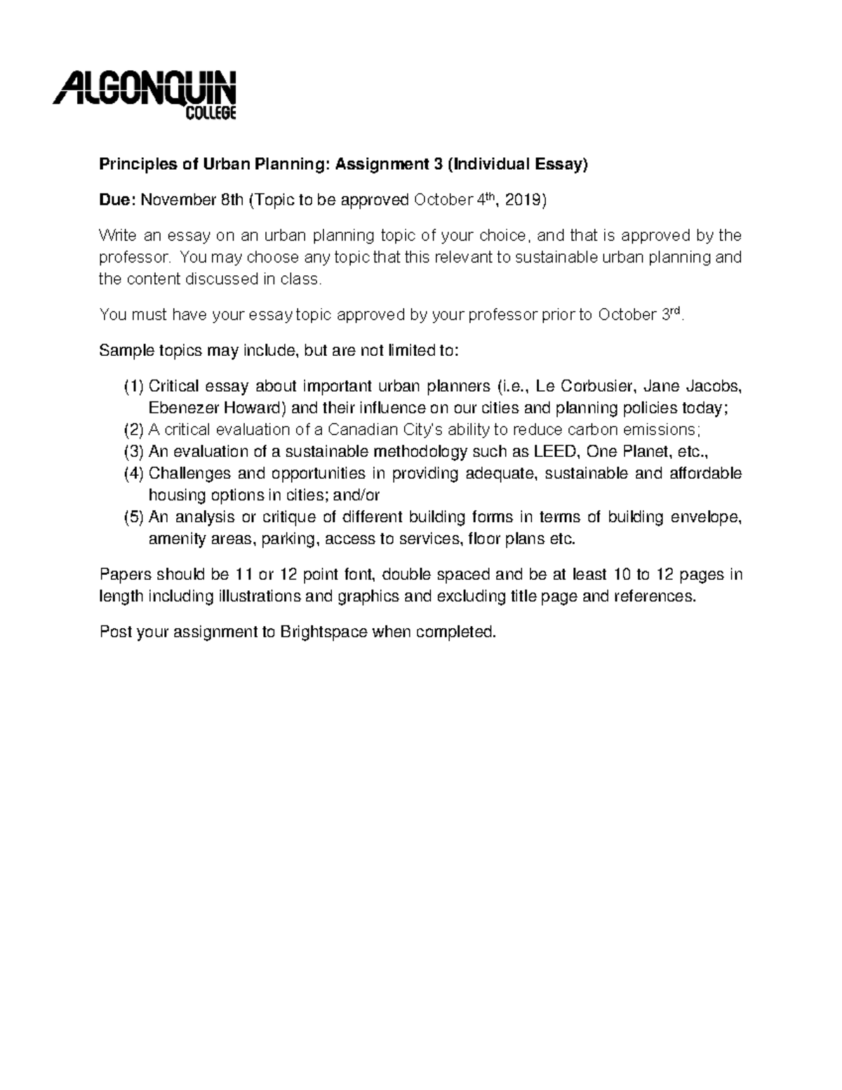 Principles of Urban Planning Assignment 3 - You may choose any topic ...