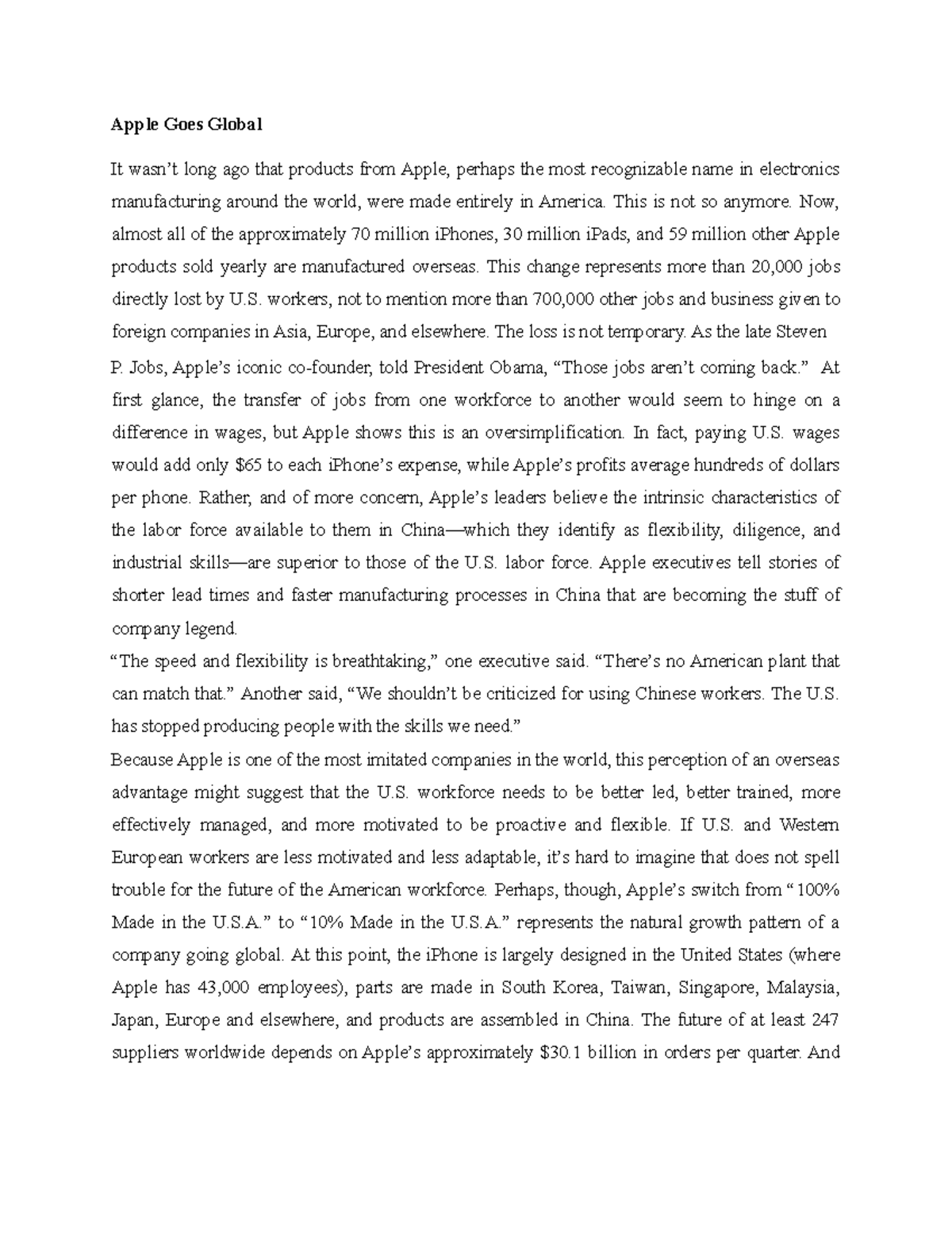 Case Study 1. Apple Goes Global (solved) - Apple Goes Global It wasn’t ...