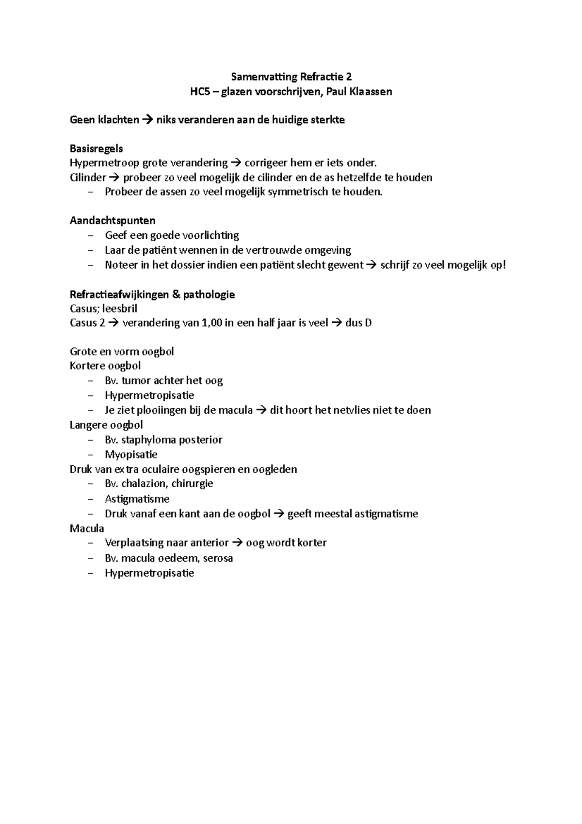 HC5 – Samenvatting Refractie 2 en Glazen Voorschrijven, Paul Klaassen ...