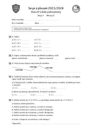 Klasowka-wersja-a - SESJA Z PLUSEM - Sesje z plusem 2023/ Klasa IV szkoły podstawowej Sesja 1 ...