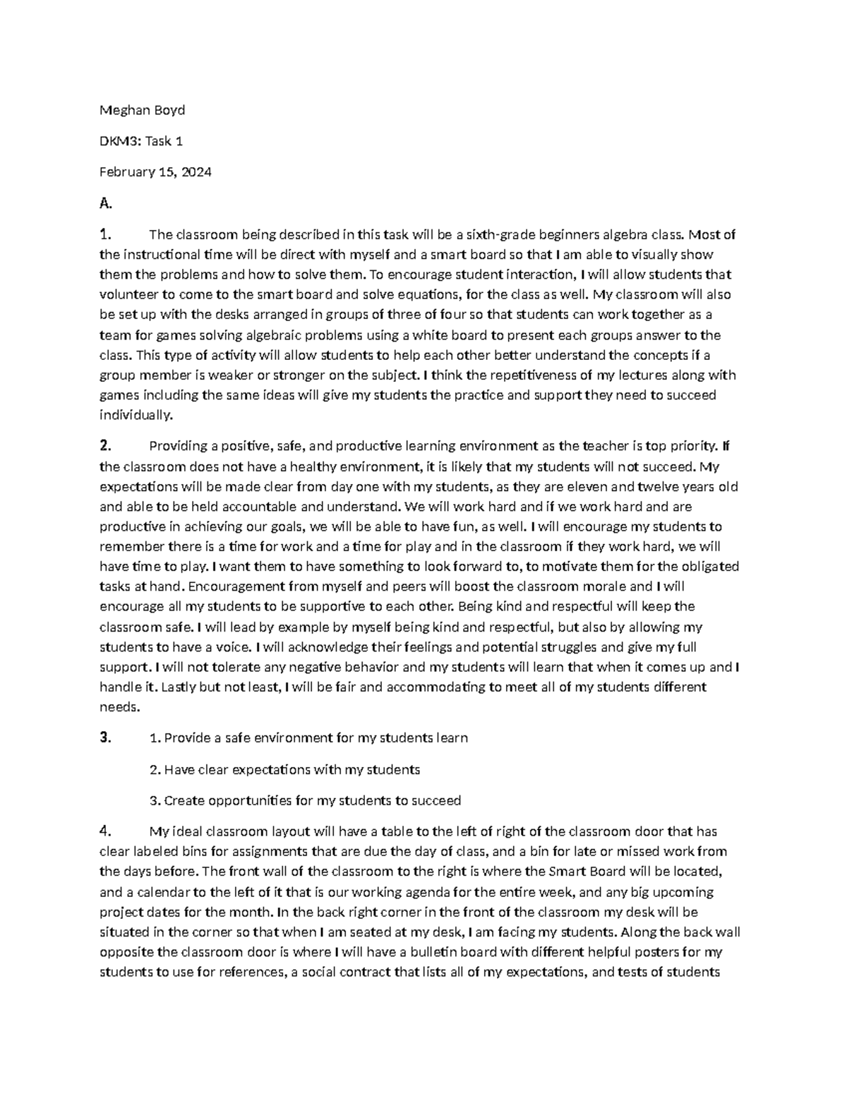 DKM3 Task 1: Creating an Engaging 6th Grade Algebra Classroom - Studocu